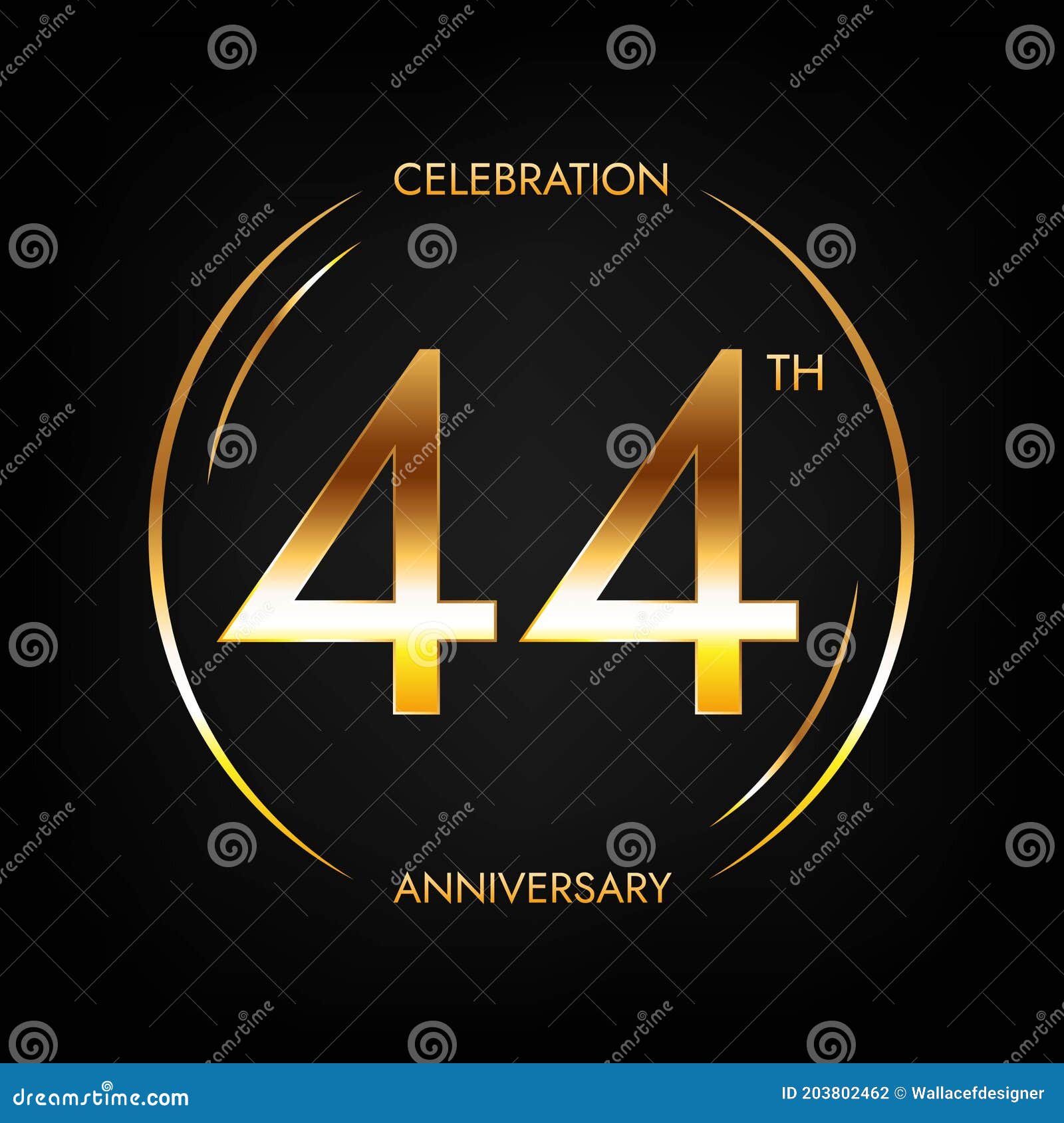 44th Anniversary Design, Luxurious Golden Color 44 Years Anniversary ...
