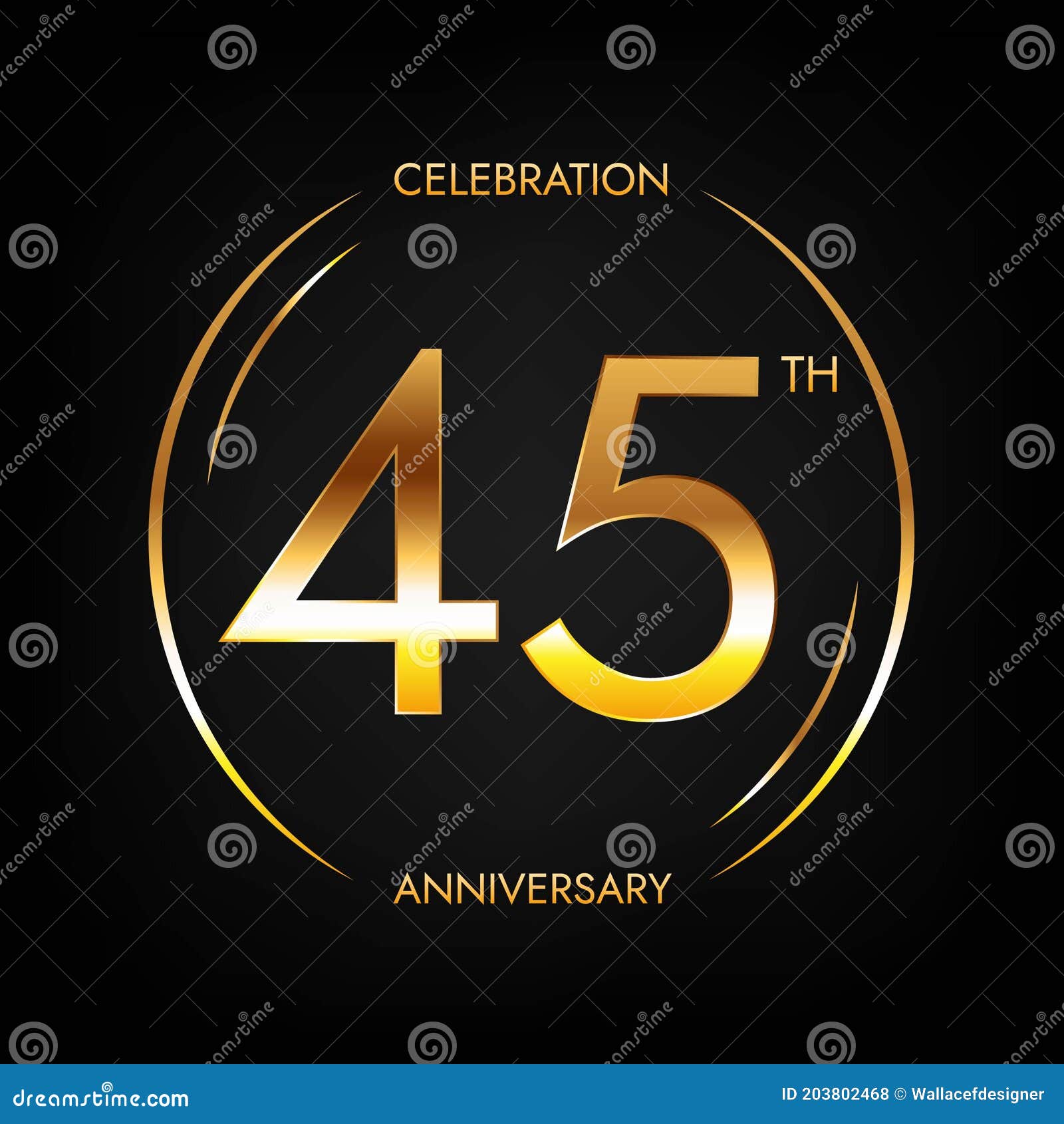 45th Anniversary Golden Bright Stock Vector - Illustration of five ...