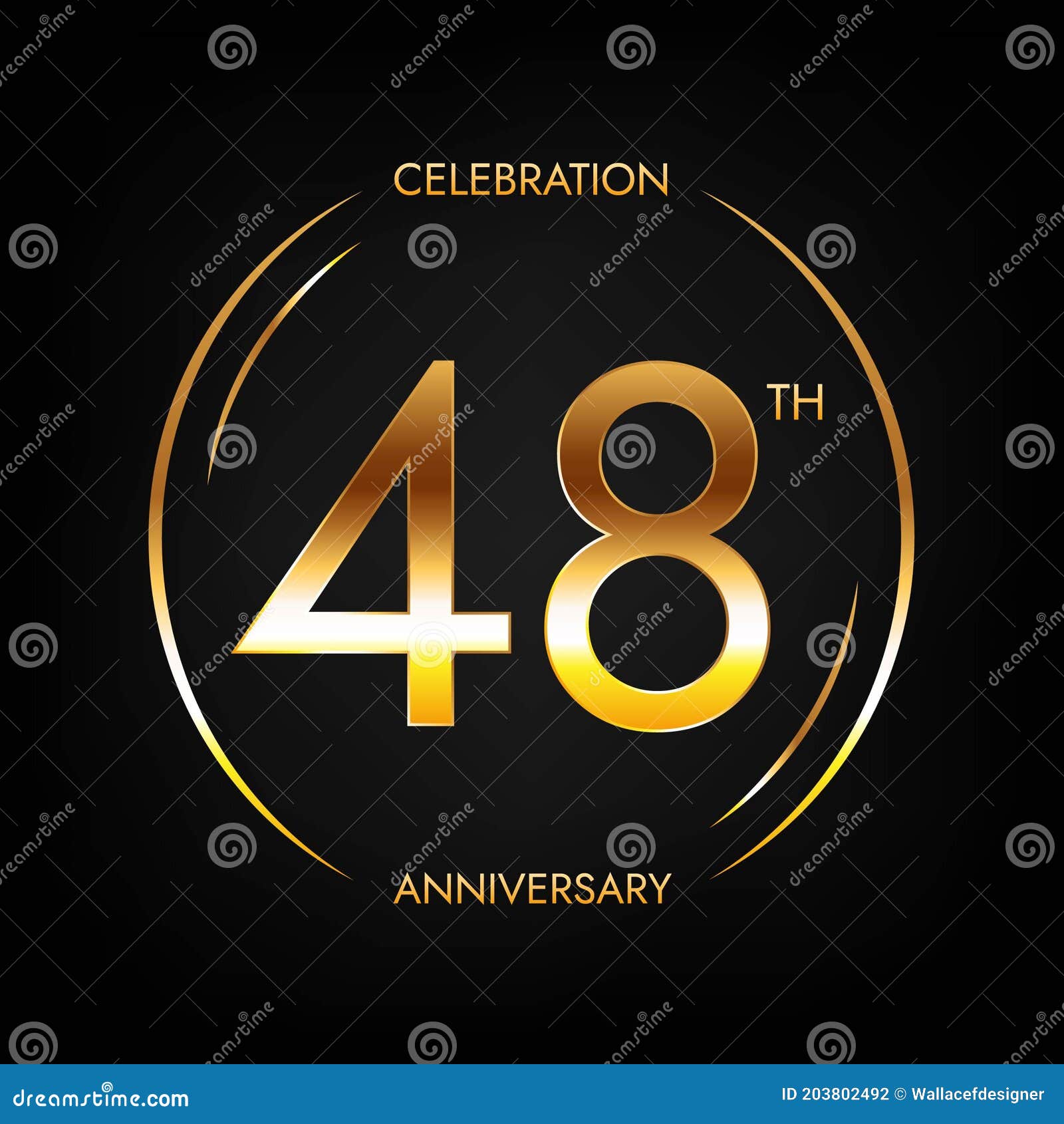 48th Anniversary Golden Bright Stock Vector - Illustration of element ...