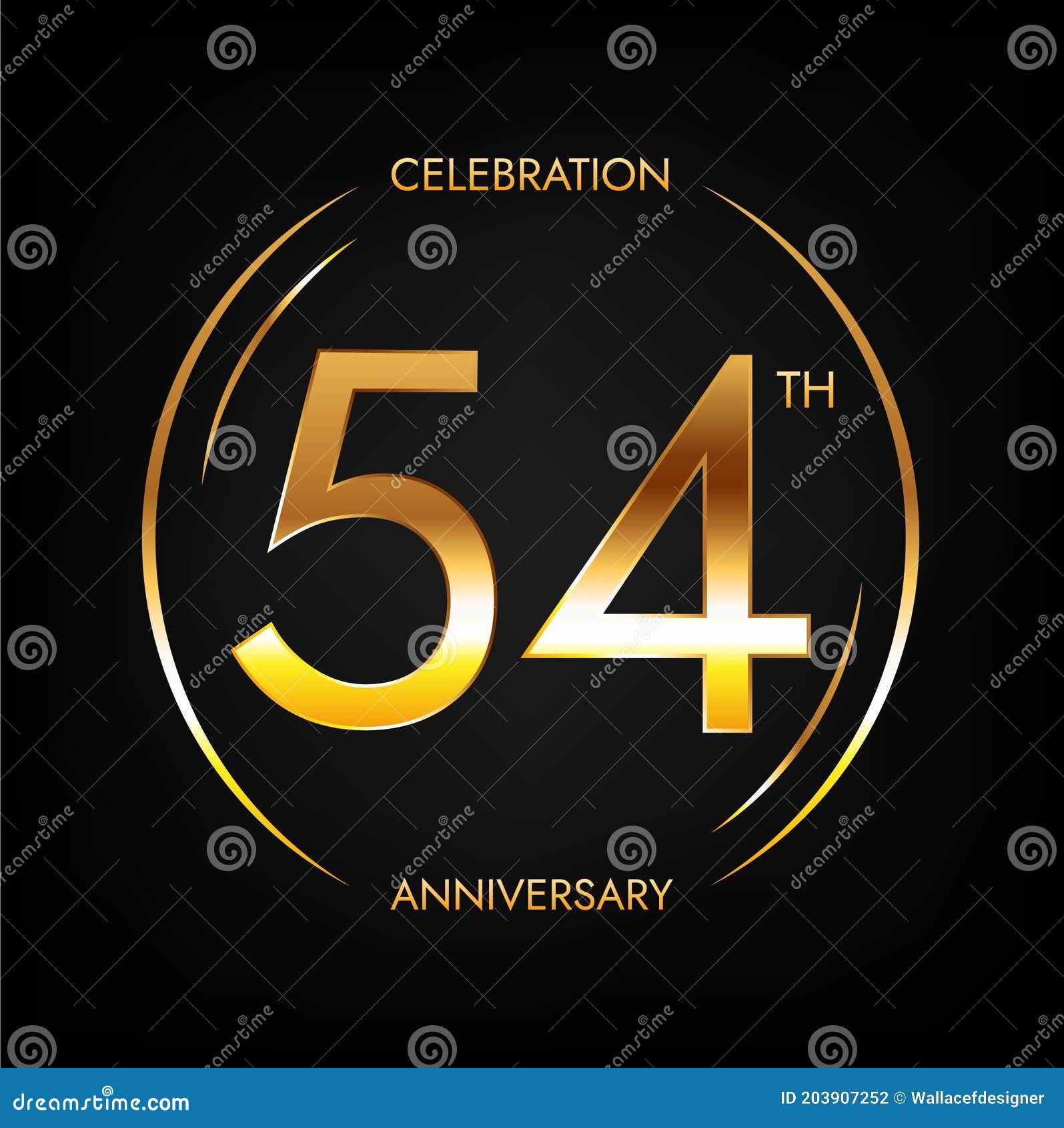 54th Anniversary Years Celebration Logotype. Logo Ribbon Gold Number ...