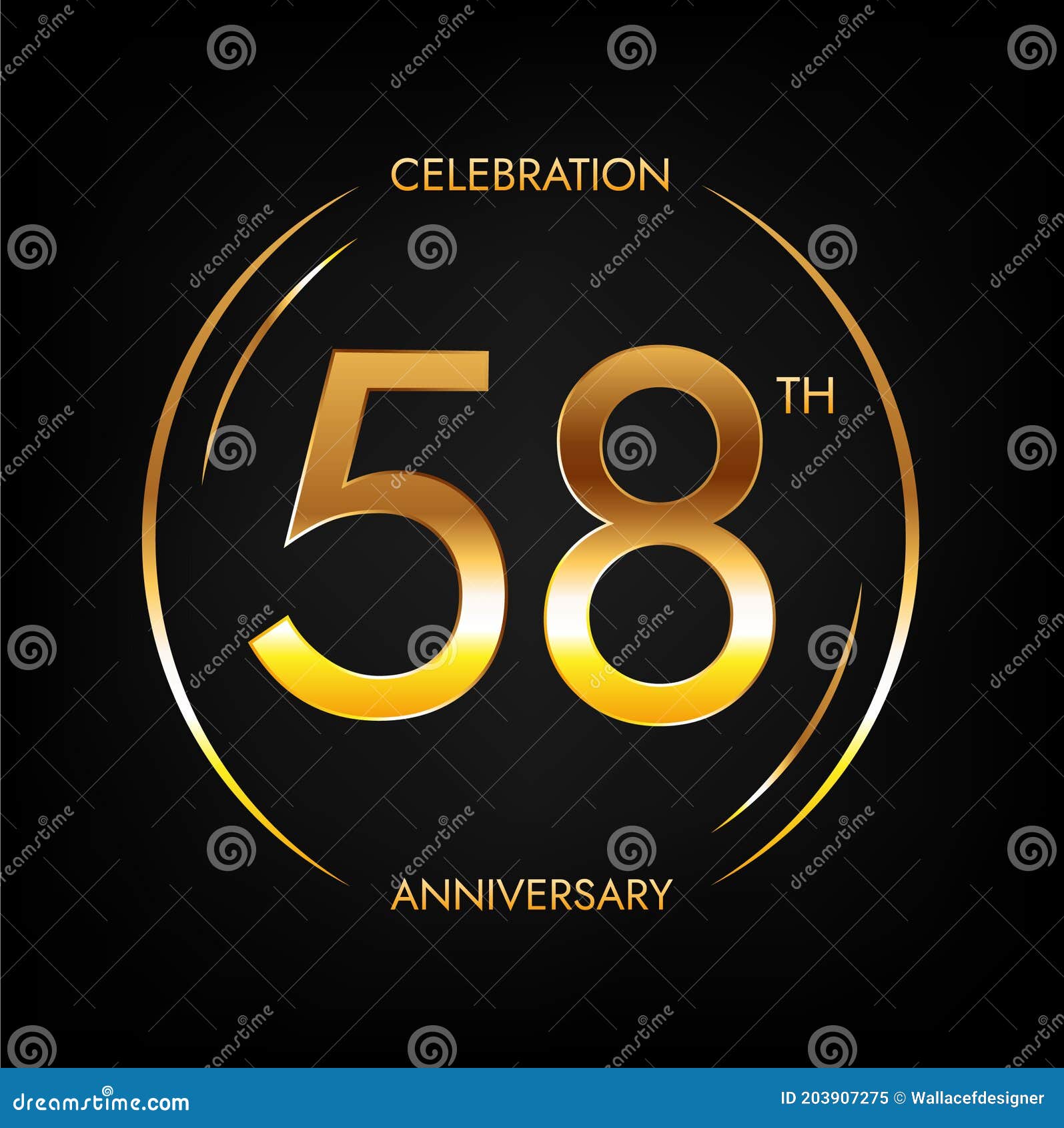 58th Anniversary Design, Luxurious Golden Color 58 Years Anniversary ...