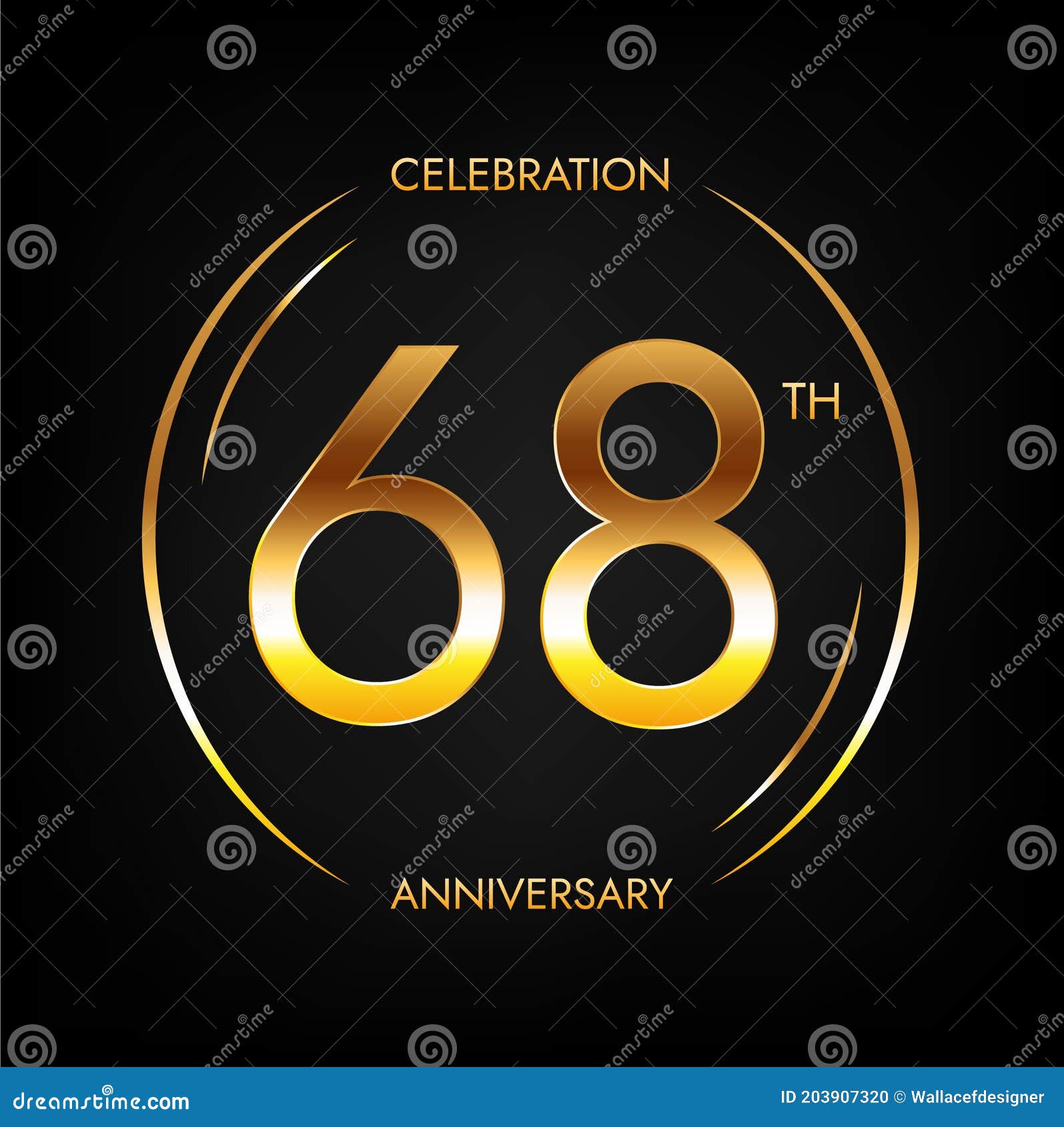 68th Anniversary Golden Bright Stock Vector - Illustration of lines ...