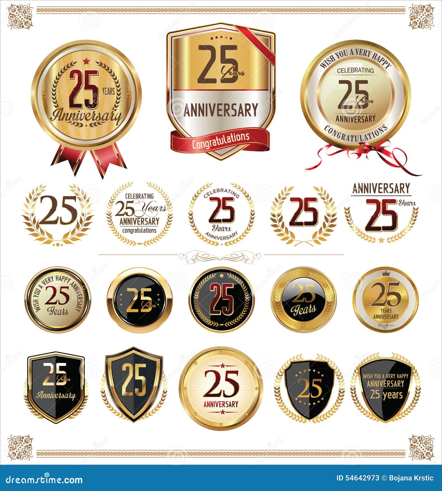 Anniversary Golden Labels Collection, 25 Years Stock Illustration ...