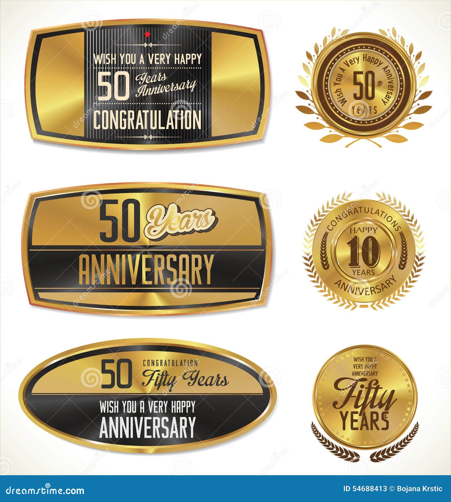 Anniversary golden labels stock illustration. Illustration of ...