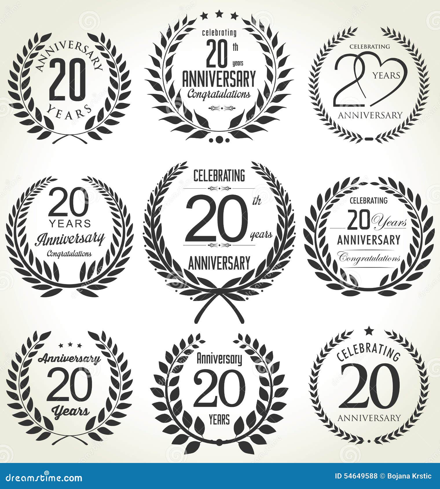 Anniversary Laurel Wreath Design, 20 Years Stock Illustration ...