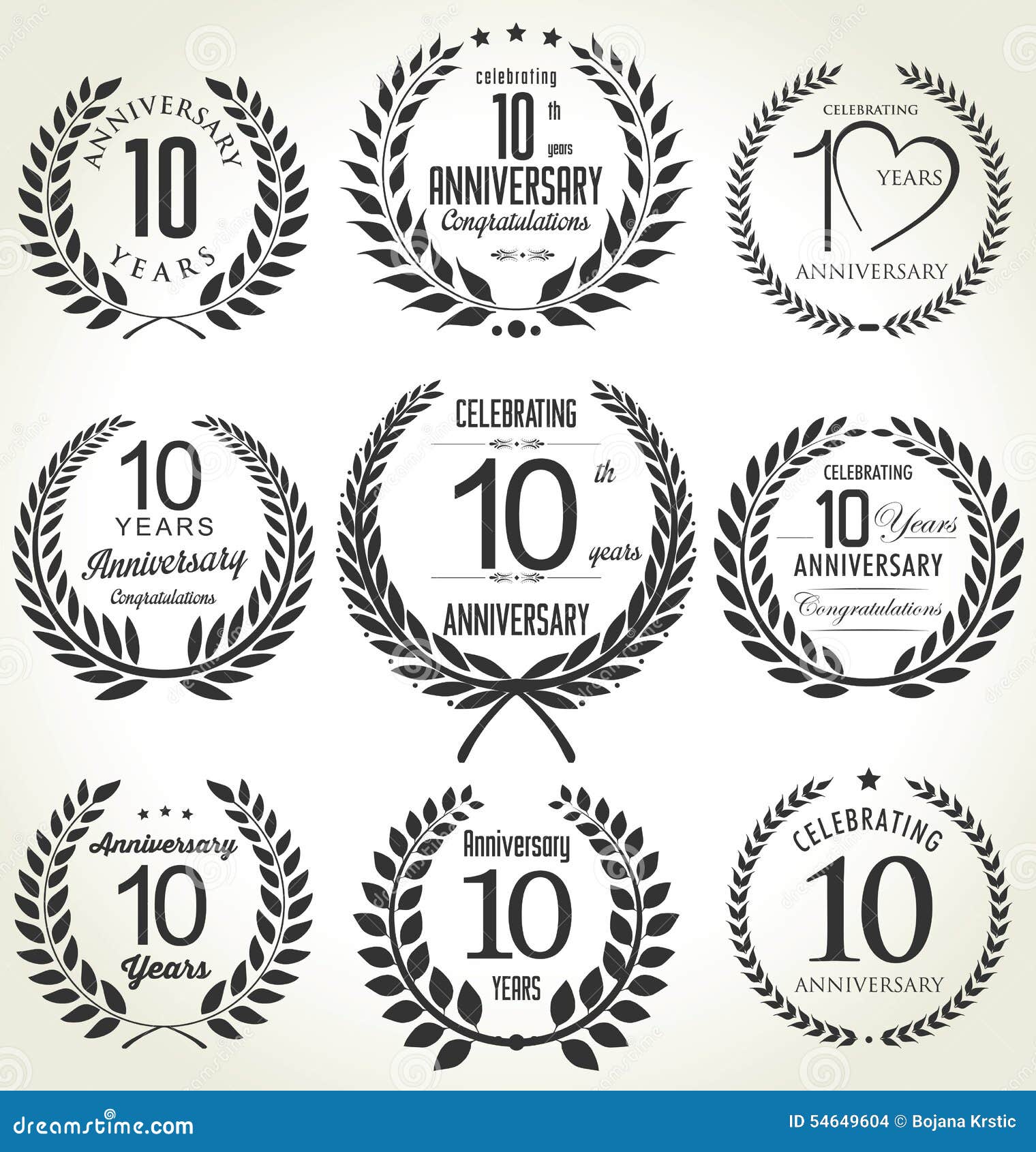 Anniversary Laurel Wreath Design, 10 Years Stock Illustration ...