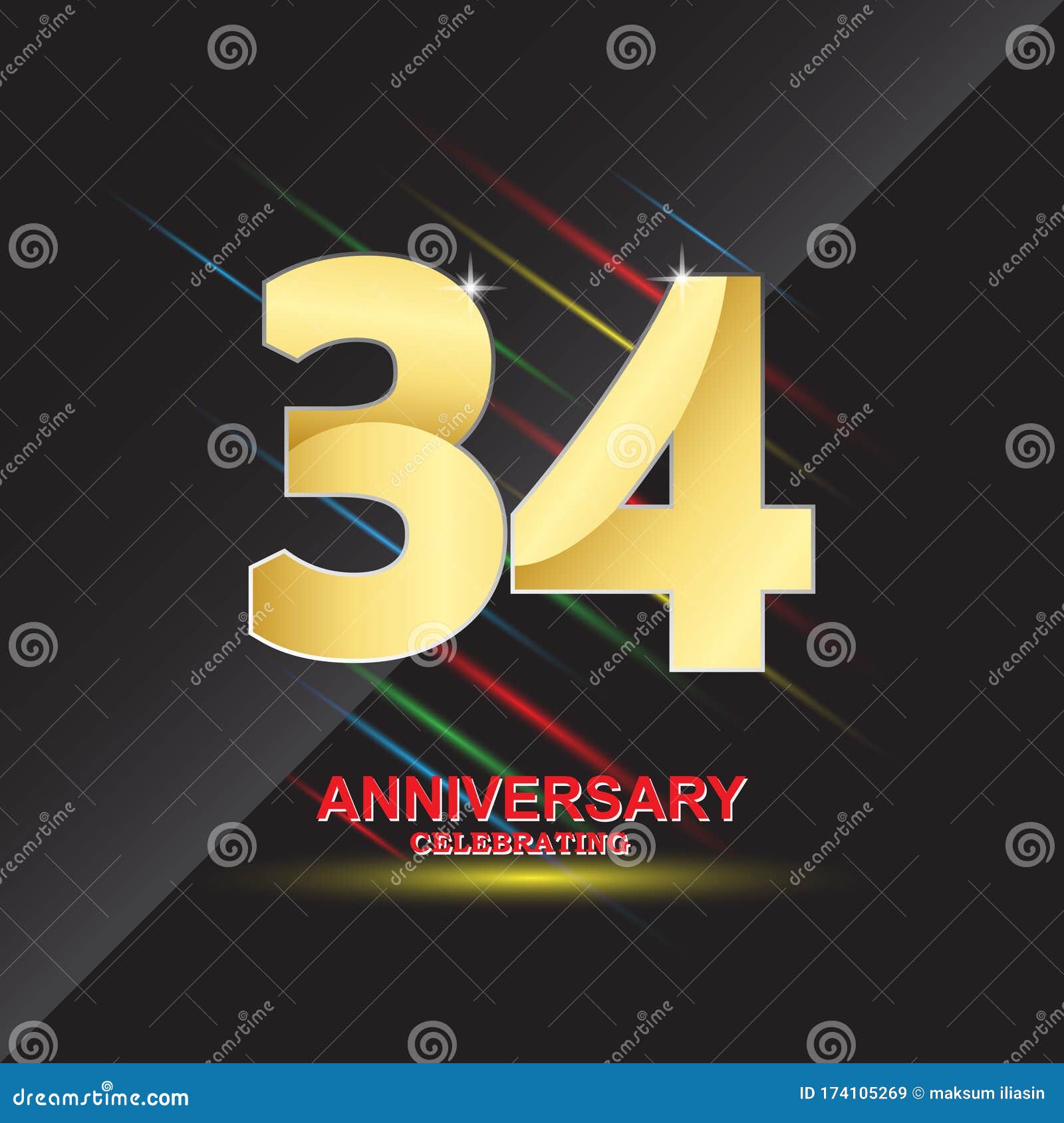 34 Anniversary Logo Vector Template. Design for Banner, Greeting Cards ...