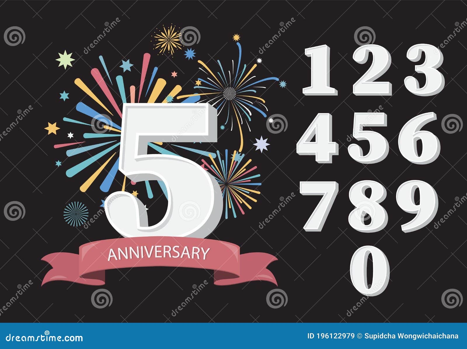 Anniversary Number with Firework. Collection of Number Celebration ...