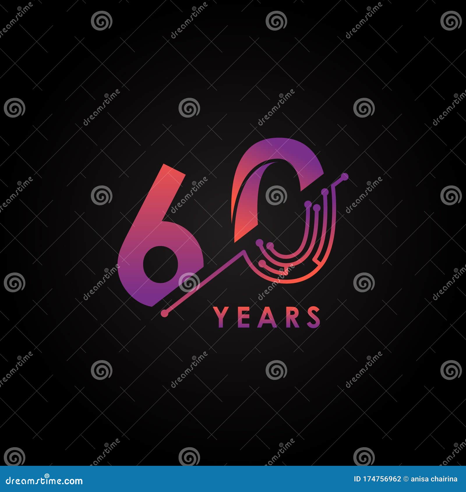 60 Anniversary Purple Numbers Design for Celebrate Stock Vector ...