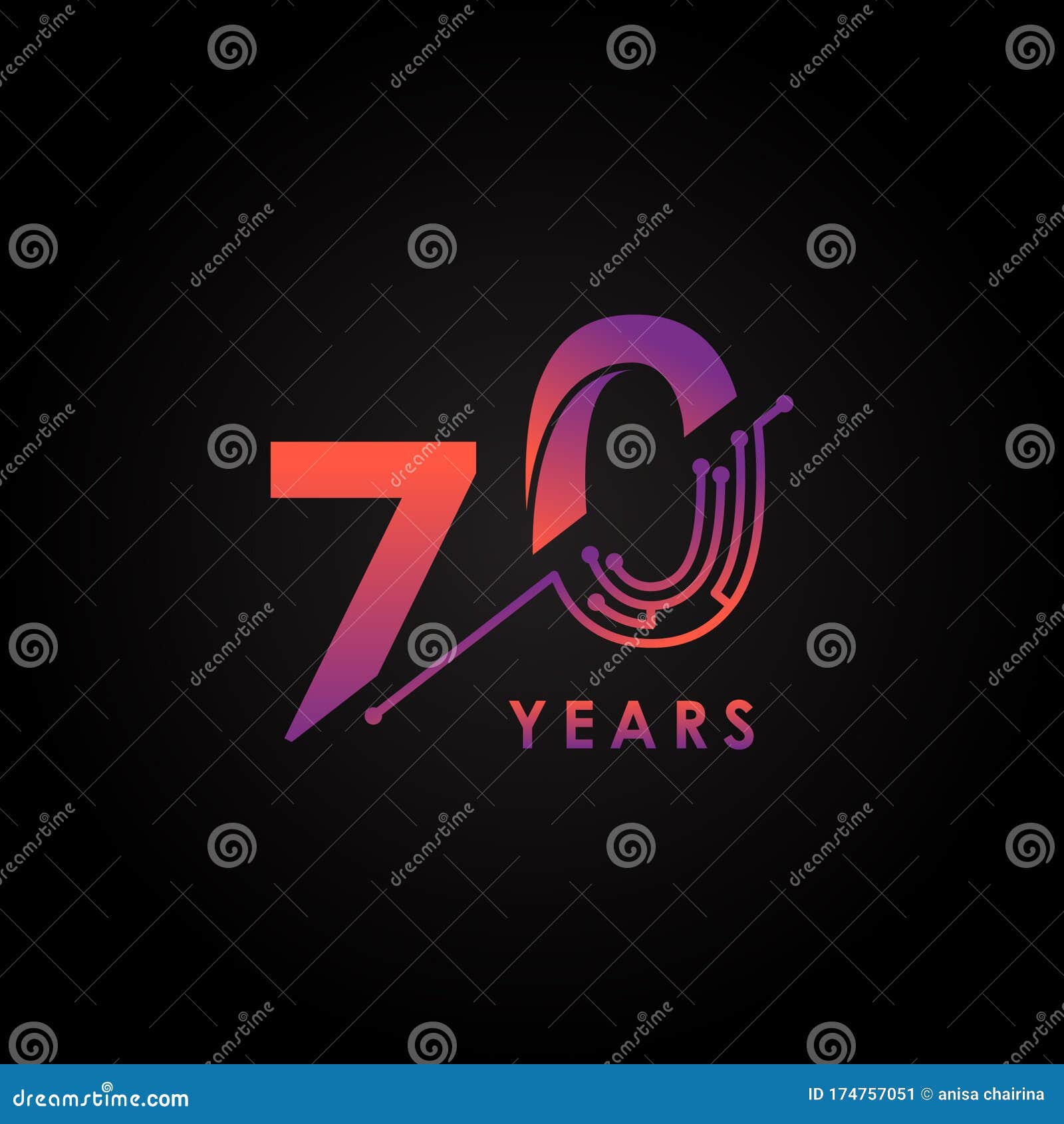 70 Anniversary Purple Numbers Design for Celebrate Stock Vector ...