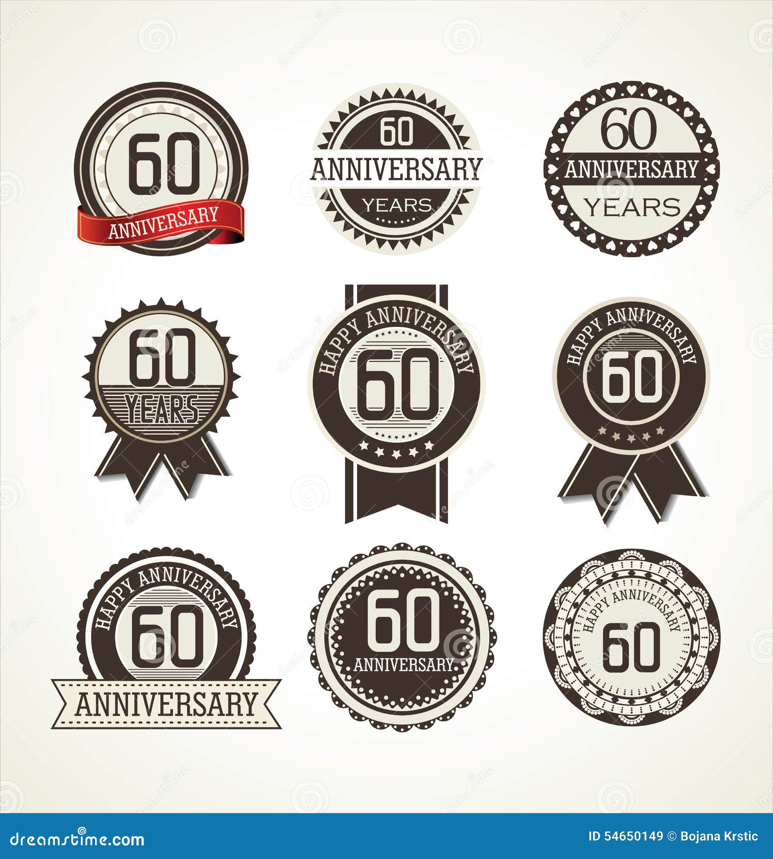 Anniversary Retro Labels Collection 60 Years Stock Illustration ...