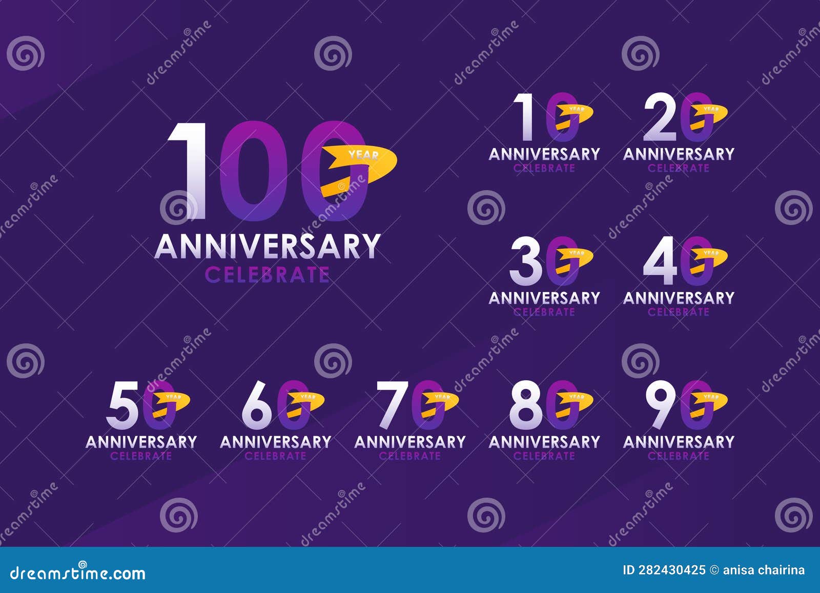 Anniversary Set Number Ribbon Design Stock Vector - Illustration of ...
