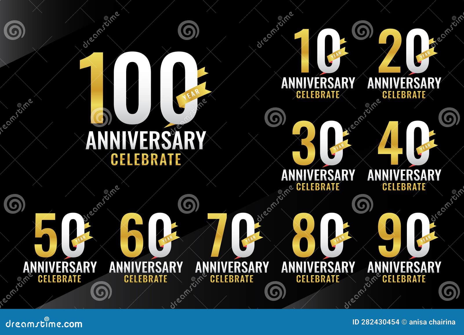 Anniversary Set Number Ribbon Design Stock Illustration - Illustration ...