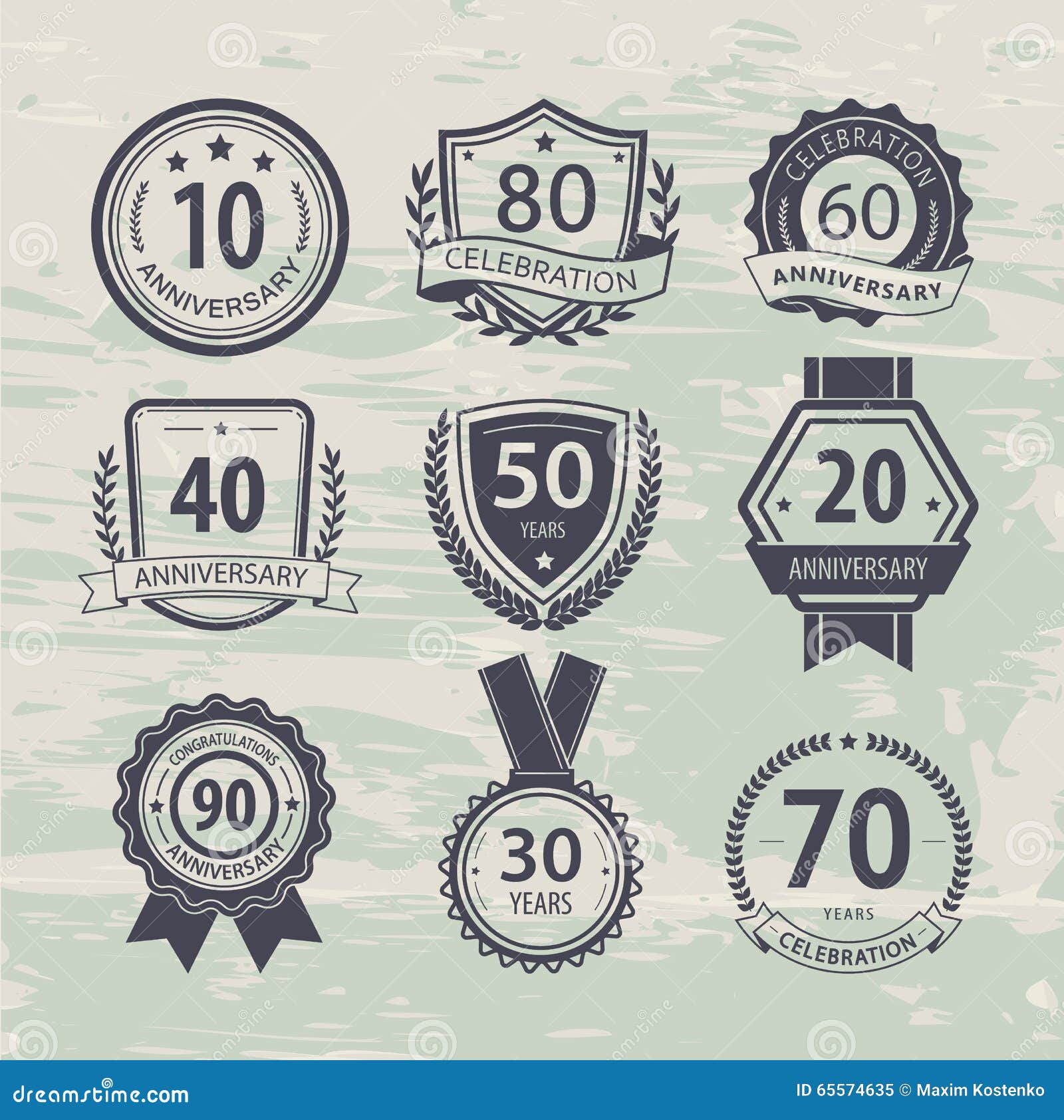 Anniversary Sign Collection, Retro Design Stock Vector - Illustration ...