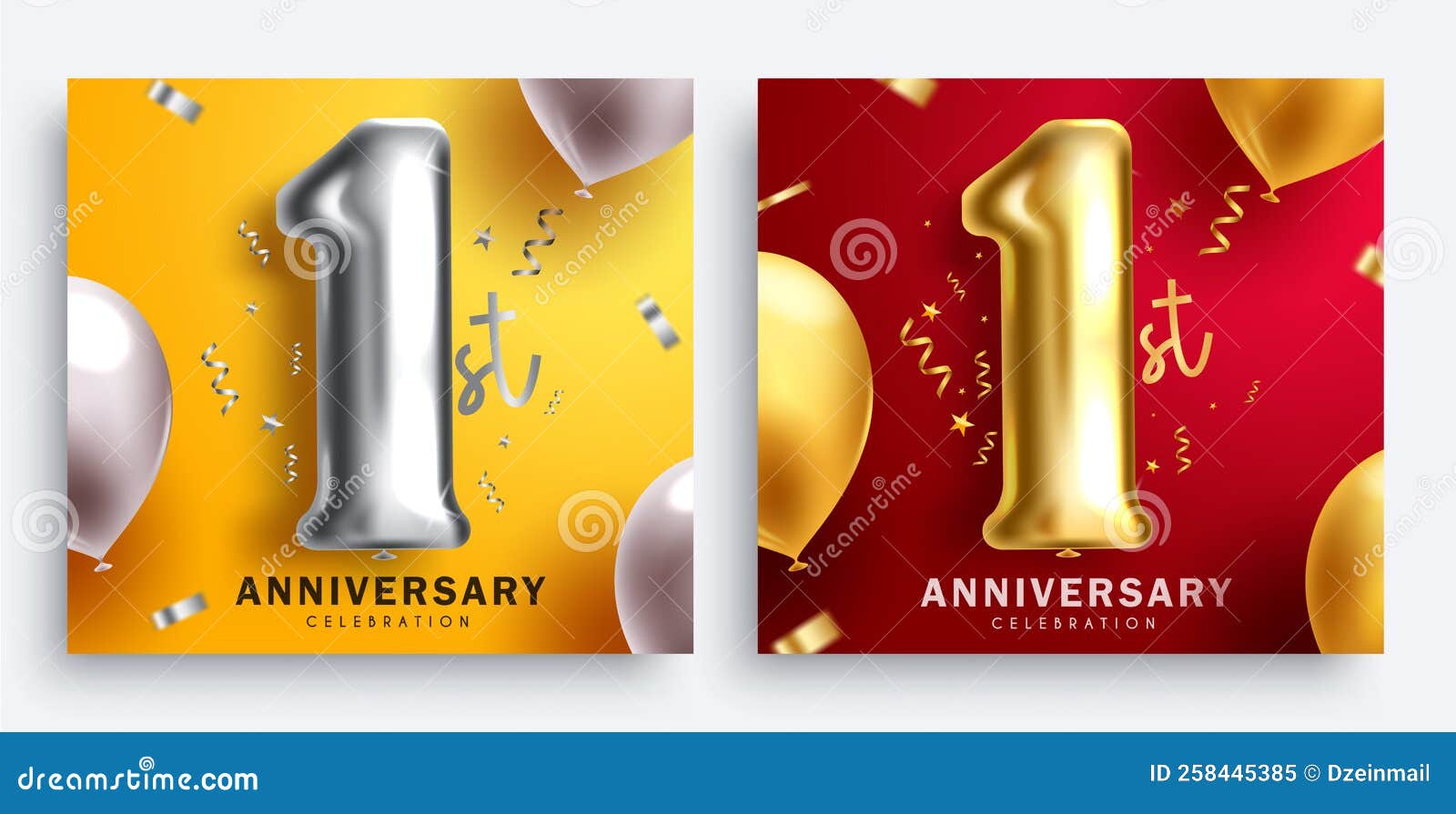 Anniversary 1st Vector Poster Set Design. Happy First Anniversary ...