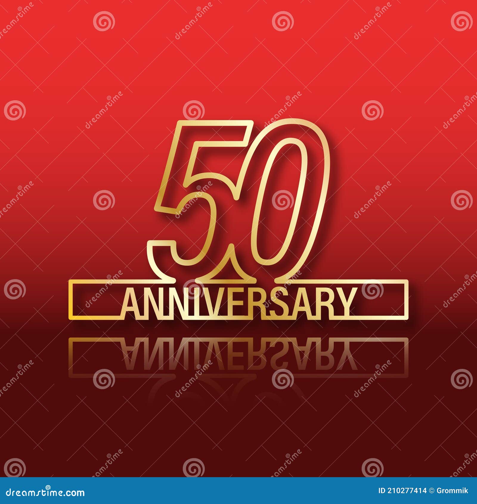 50 Anniversary. Stylized Gold Lettering With Reflection On A Red ...