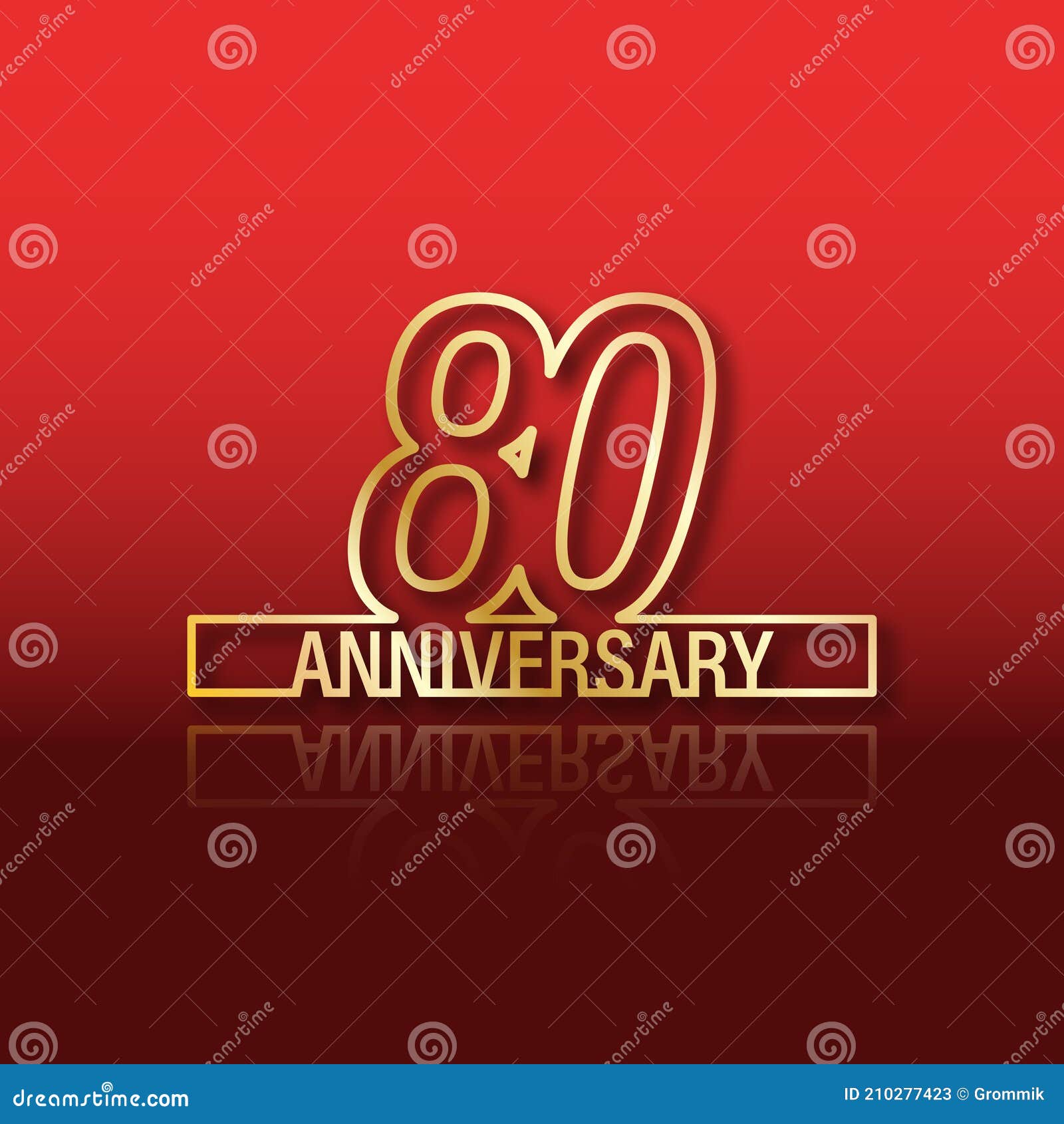 80 Anniversary. Stylized Gold Lettering With Reflection On A Red ...