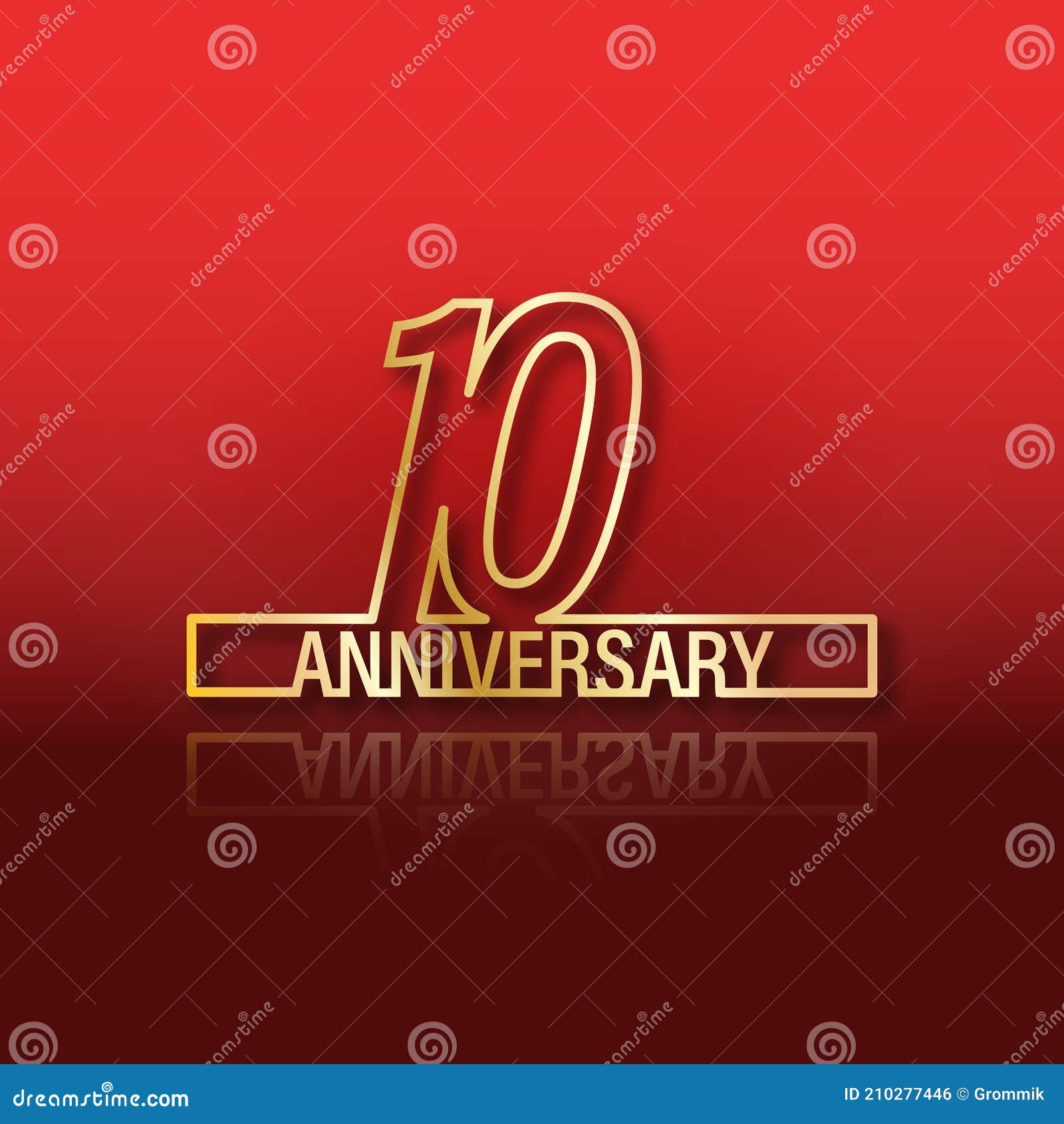 10 Anniversary. Stylized Gold Lettering with Reflection on a Red ...