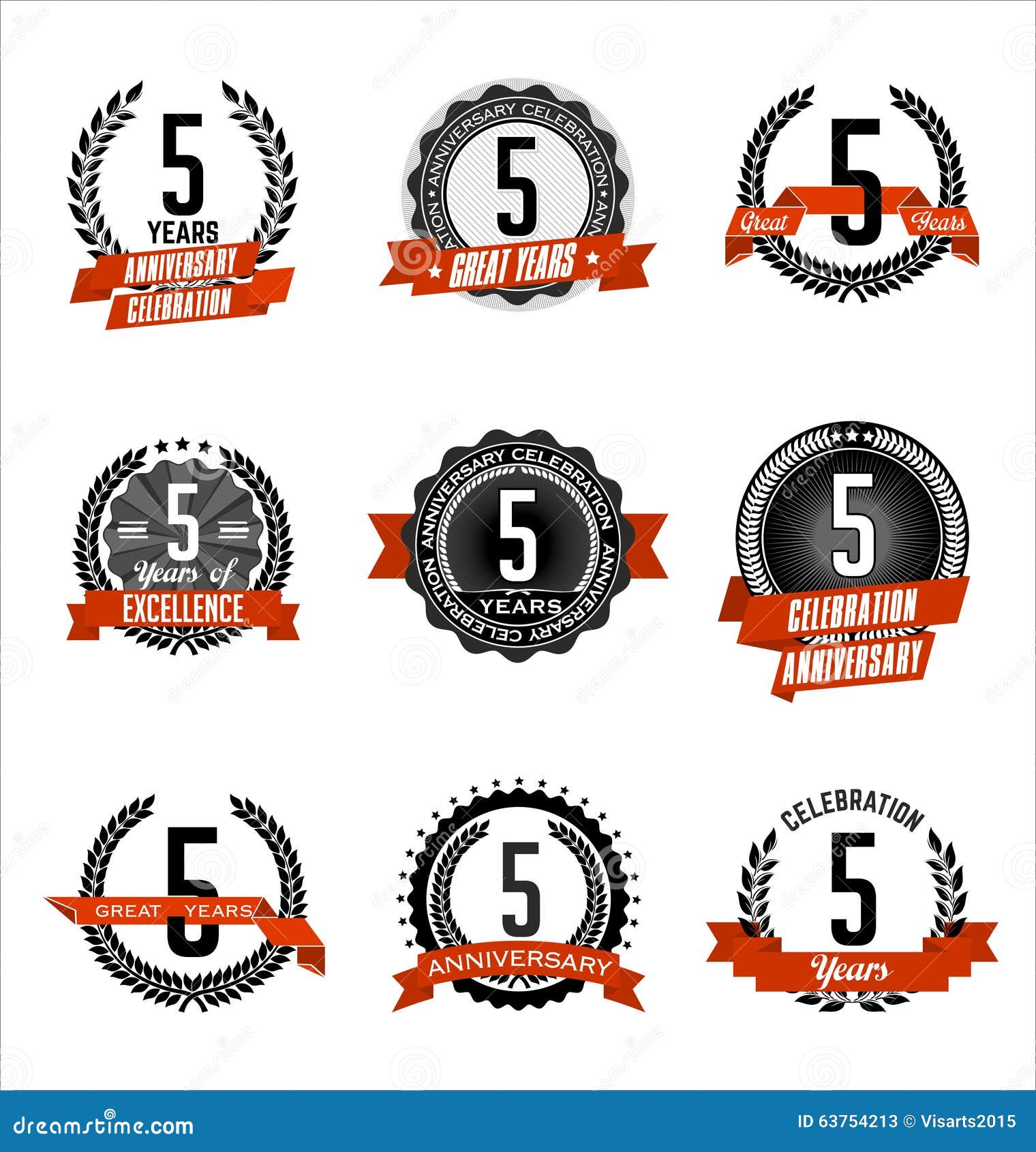 Anniversary Vintage Badges 5th Years Celebrating Stock Vector ...
