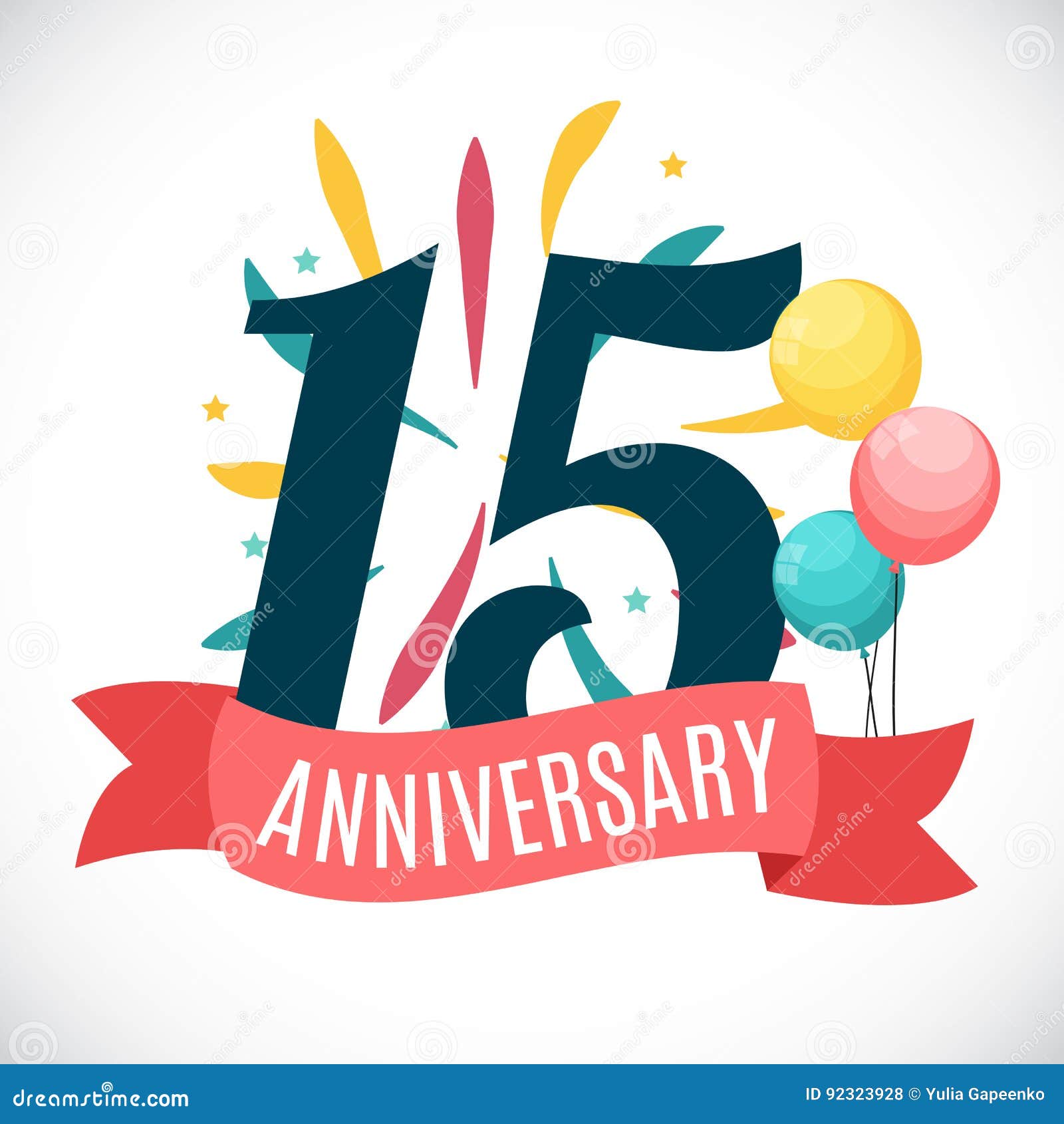Anniversary 15 Years Template with Ribbon Vector Illustration Stock ...