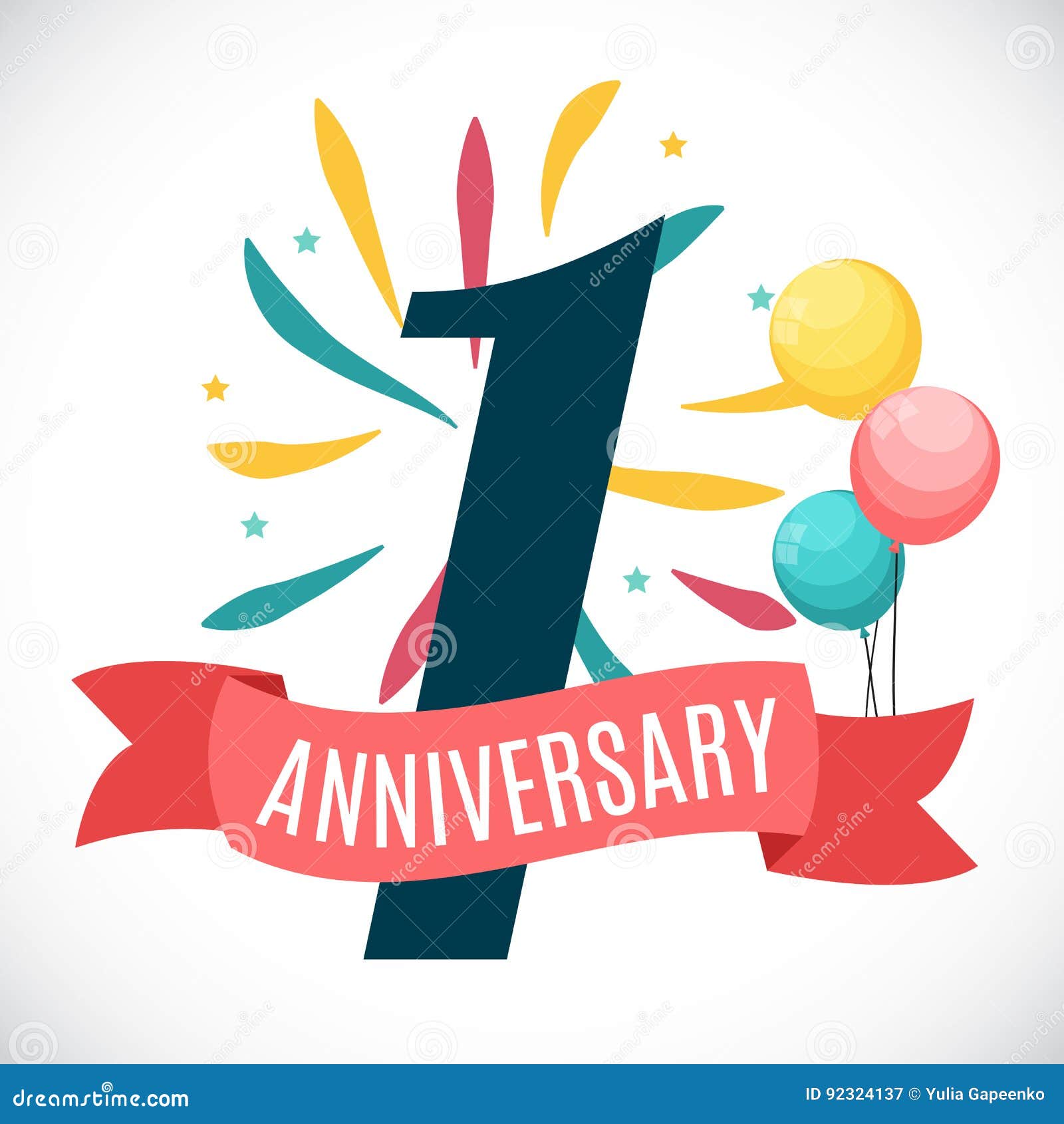 Anniversary 1 Years Template with Ribbon Vector Illustration Stock ...
