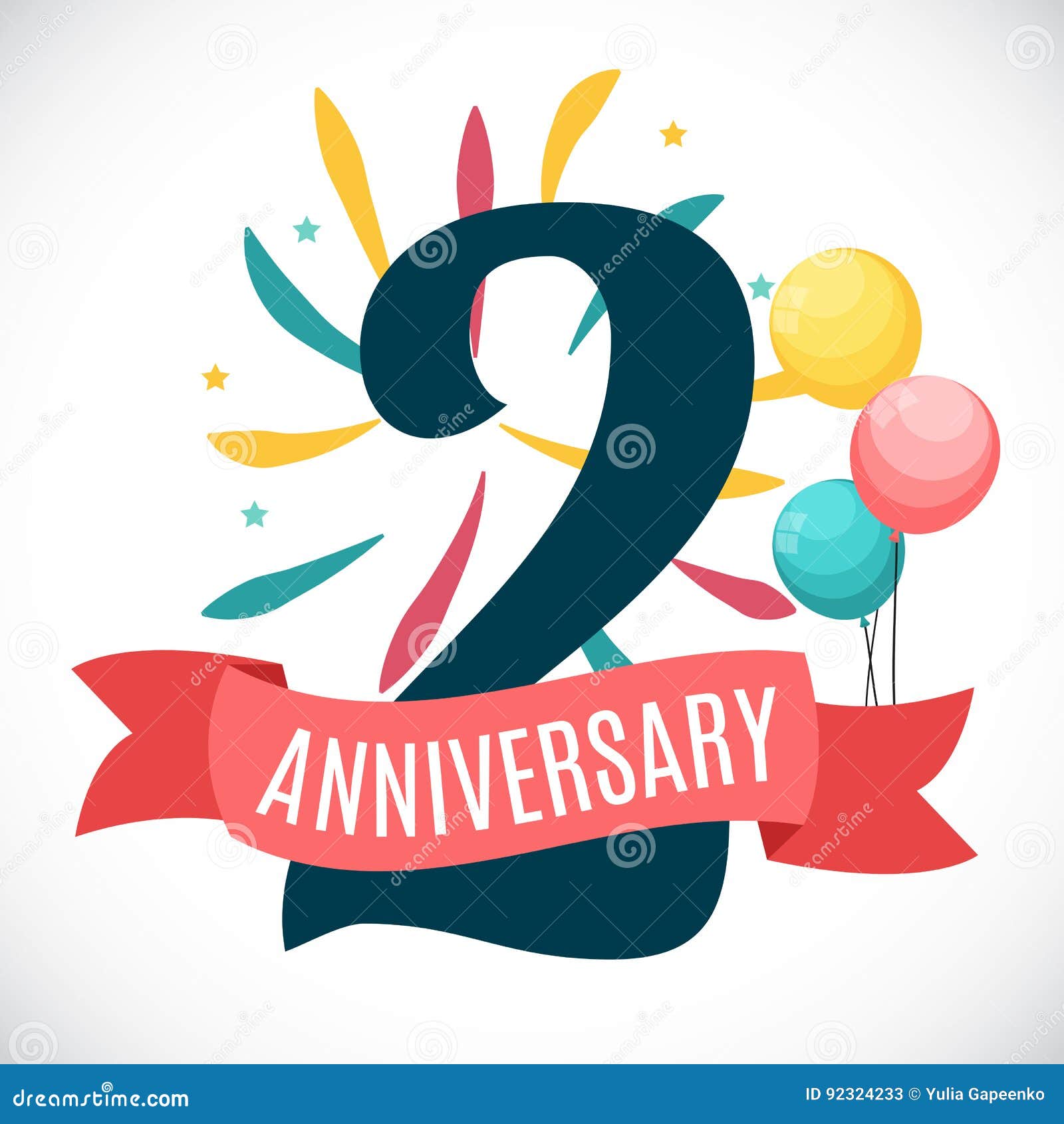 Anniversary 2 Years Template with Ribbon Vector Illustration Stock ...