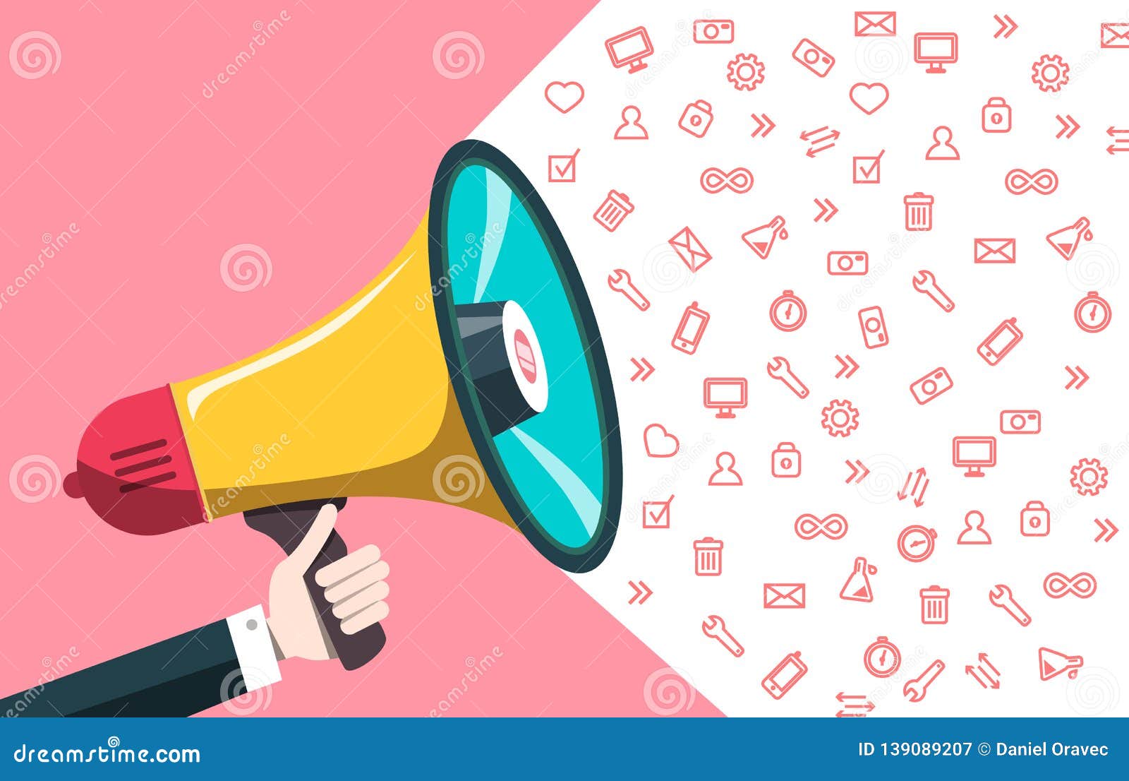 Announcement Concept with Icons and Megaphone. Web Communication Design ...