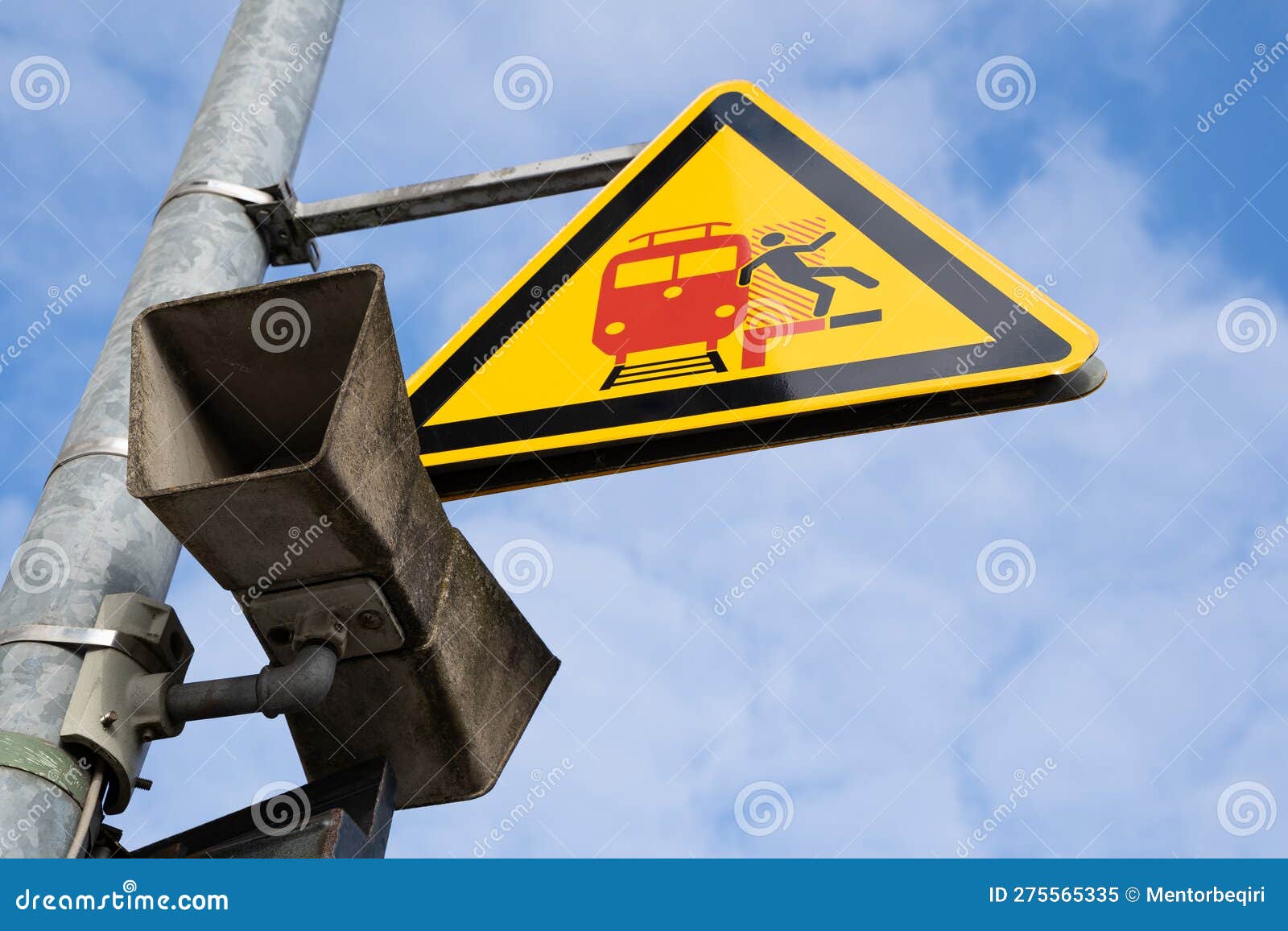 Announcement Speaker and Triangular Warning Sign for Passengers on a ...