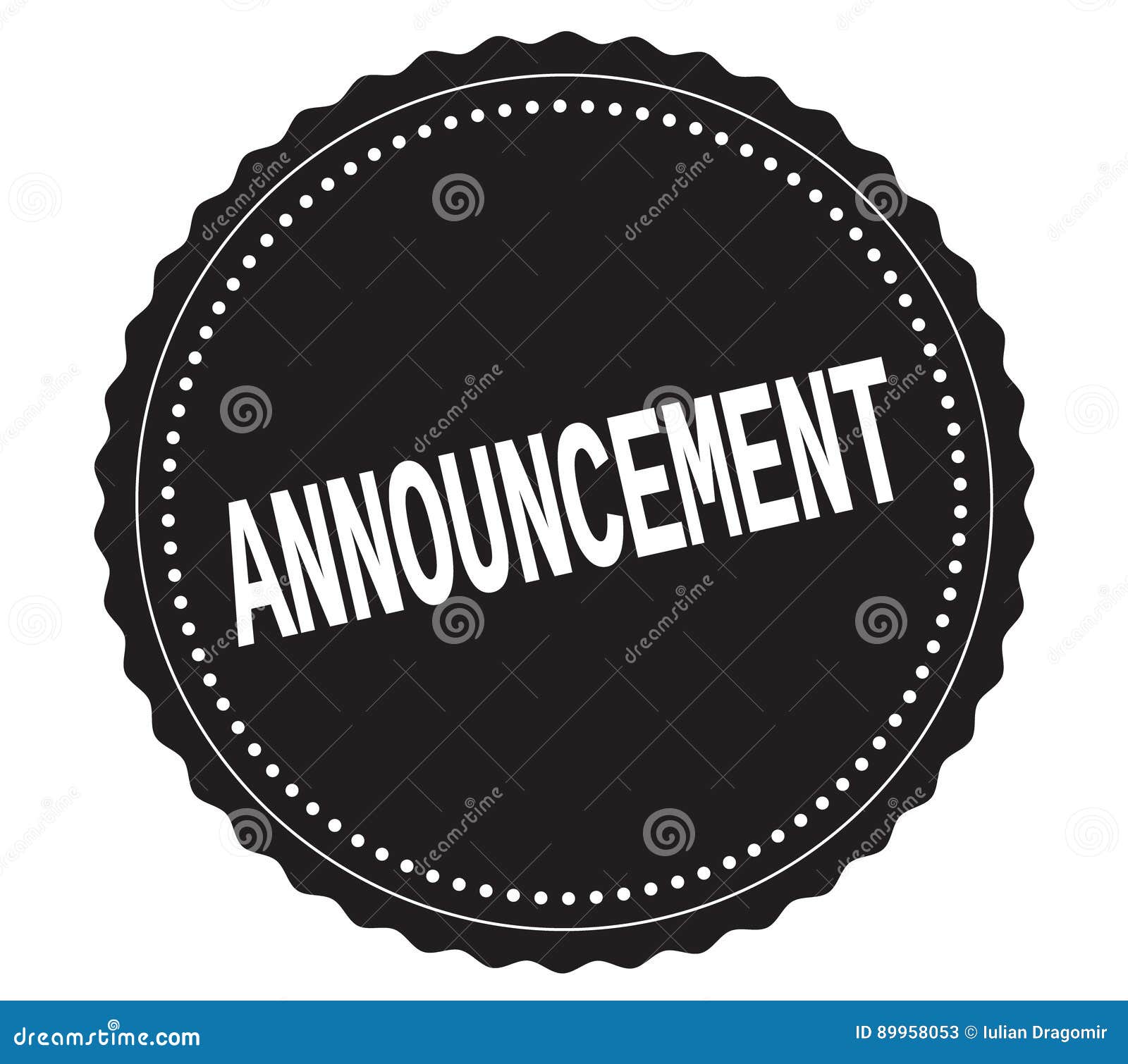 ANNOUNCEMENT Text, on Black Sticker Stamp. Stock Illustration ...