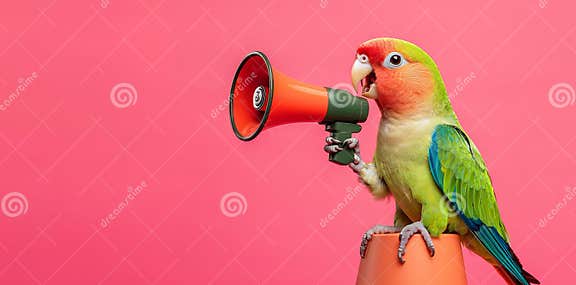 An Announcement Using a Megaphone by a Parrot Bird. Notifying, Warning ...