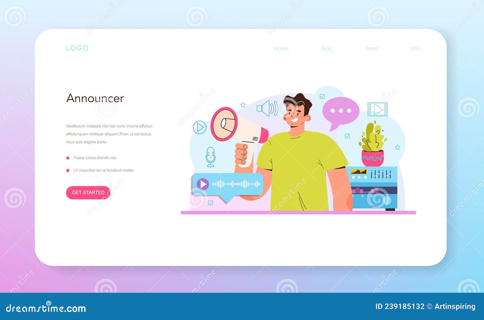 Announcer Web Banner Or Landing Page. TV Presenter, Radio Host In ... Announcer Web Banner Or Landing Page. TV Presenter, Radio Host In ...