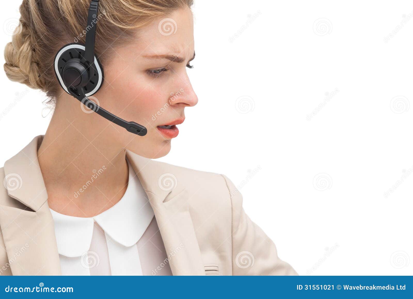 Annoyed call center agent stock image. Image of blonde - 31551021