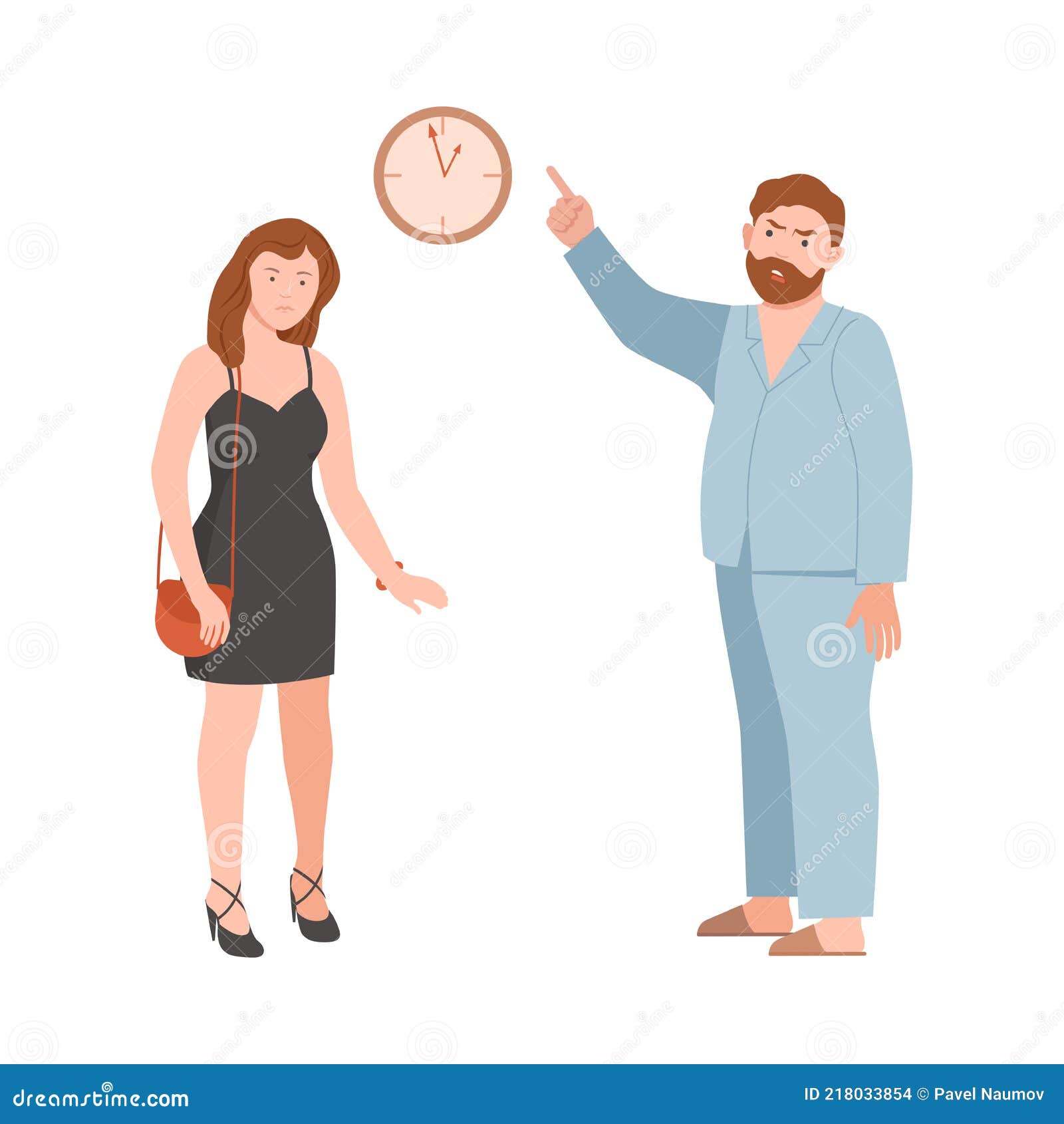 Annoyed Dad Scolding His Teenage Daughter For Being Late Vector