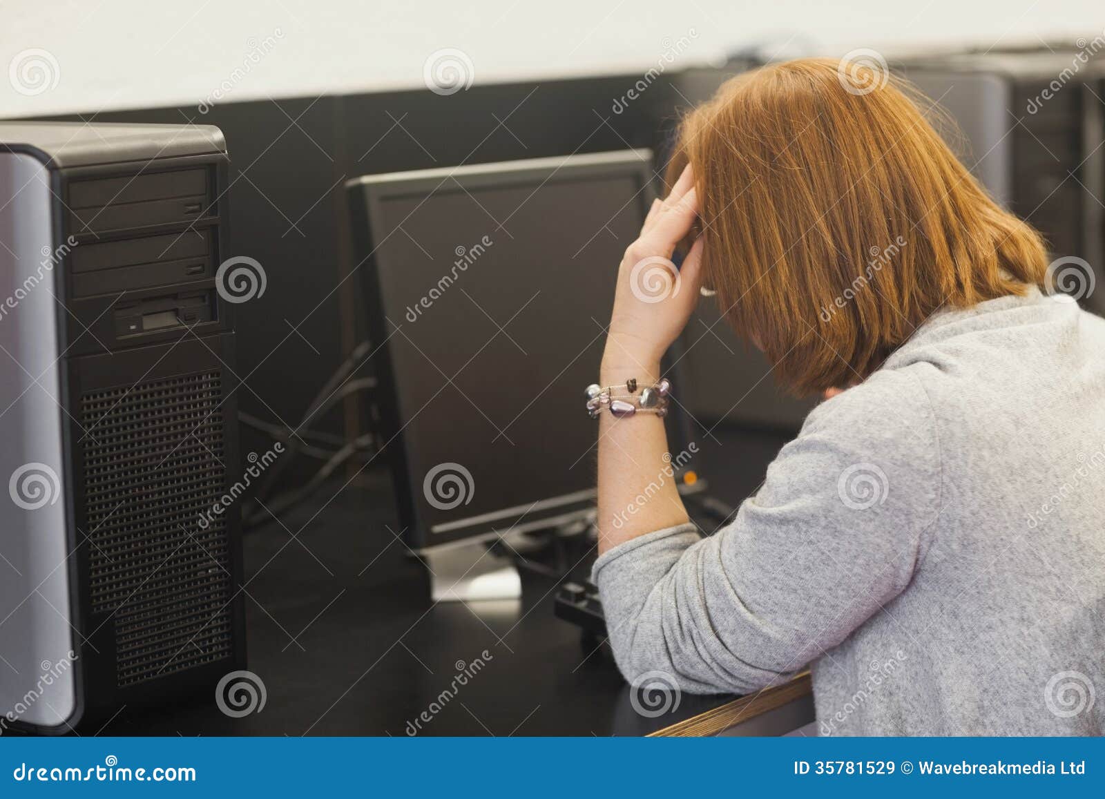 Annoyed Female Mature Student Working on Computer Stock Image - Image ...