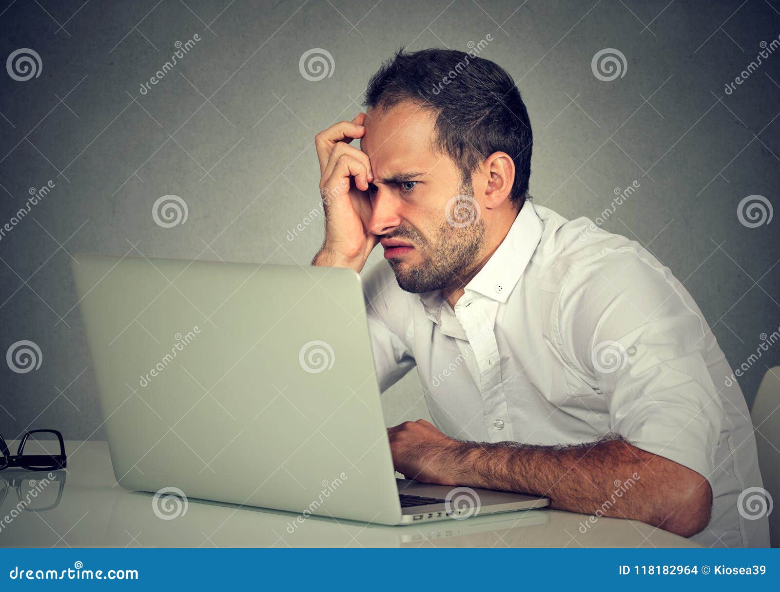 Negative Man Using Laptop in Anger Stock Photo - Image of online ...