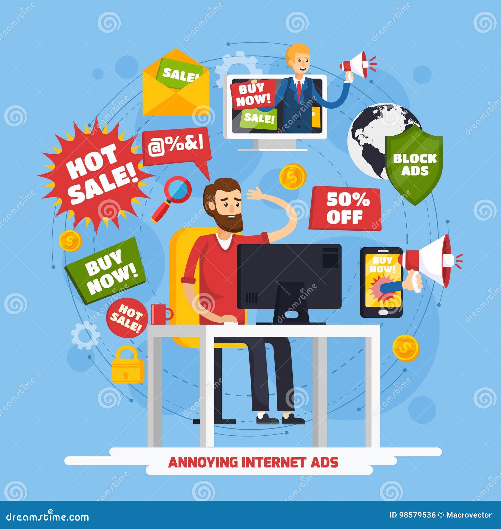 Annoying Intrusive Advertisement Composition Stock Vector ...