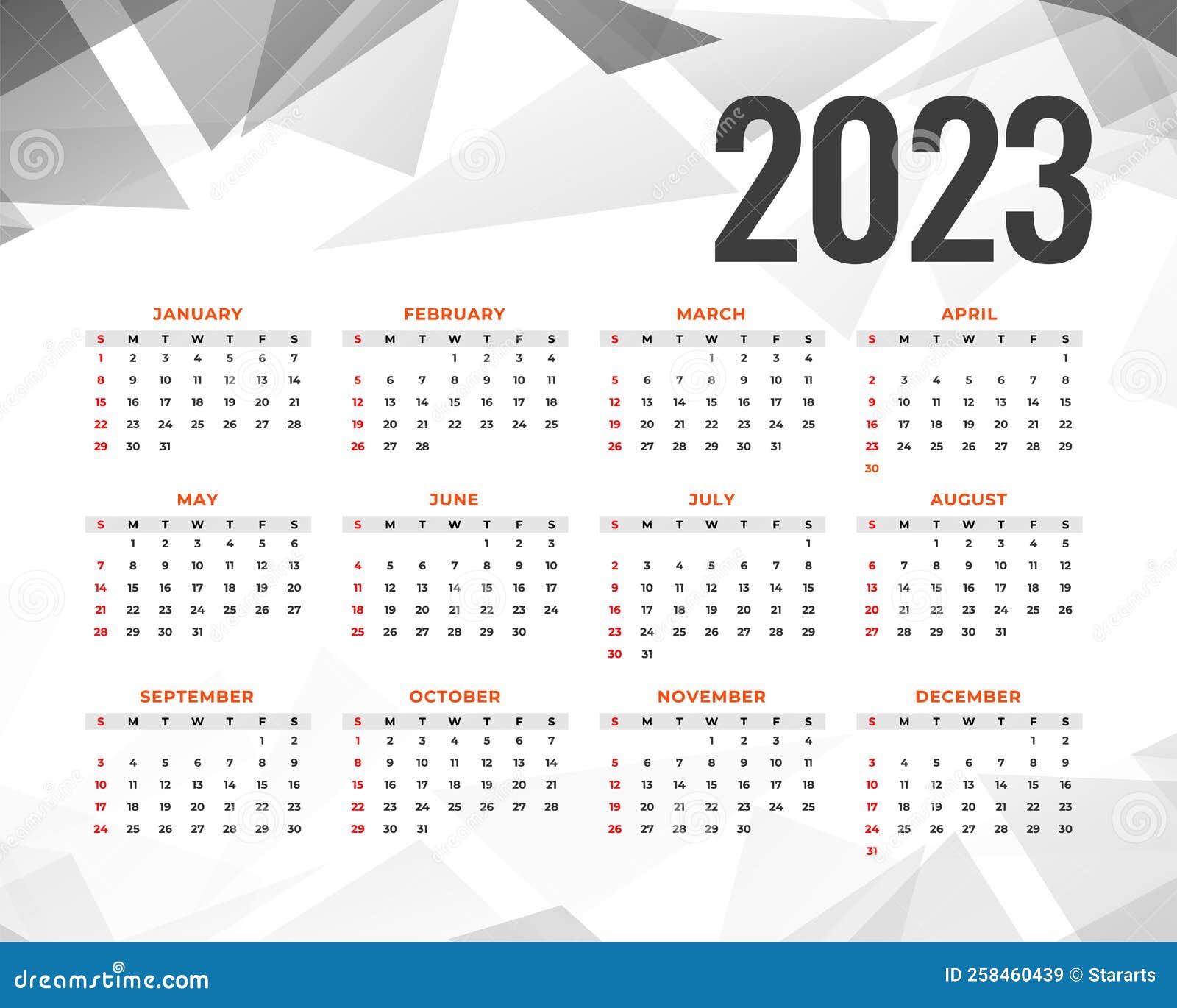 2023 Annual Calendar Template with Abstract Shapes Vector Design Stock ...