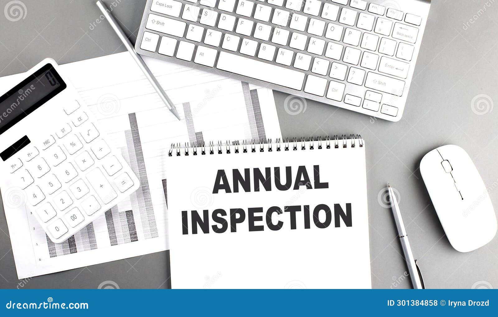 ANNUAL INSPECTION Text on a Notebook with Chart and Keyboard Business ...