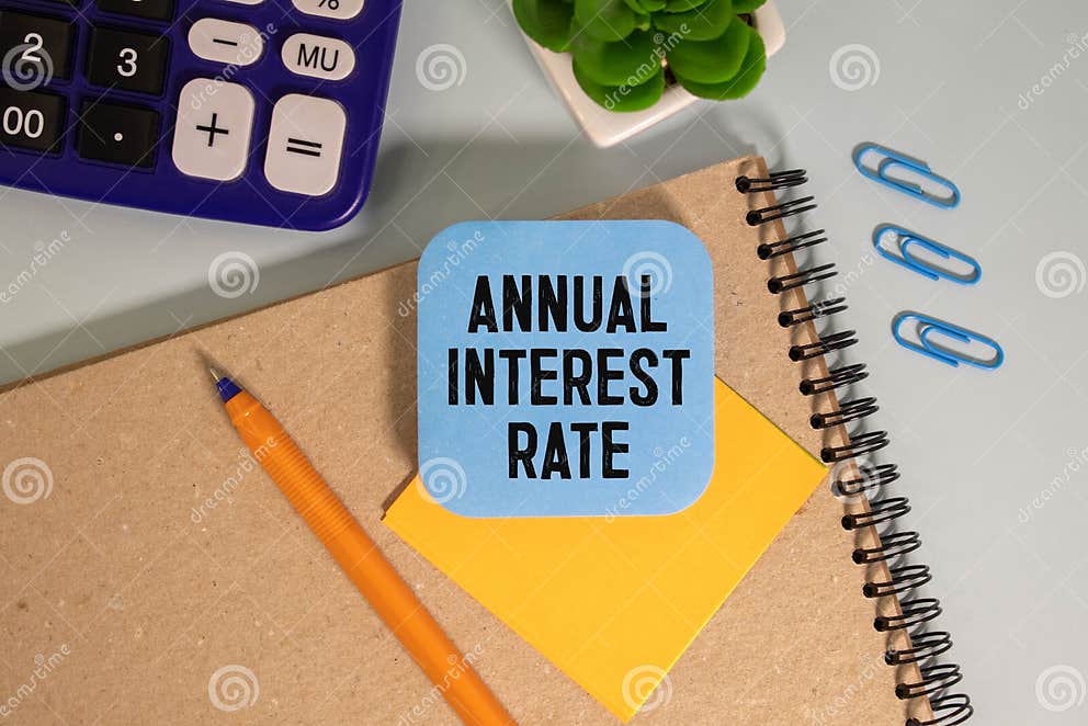 ANNUAL INTEREST RATE, Text on Notepad Page on Gray Background Stock ...