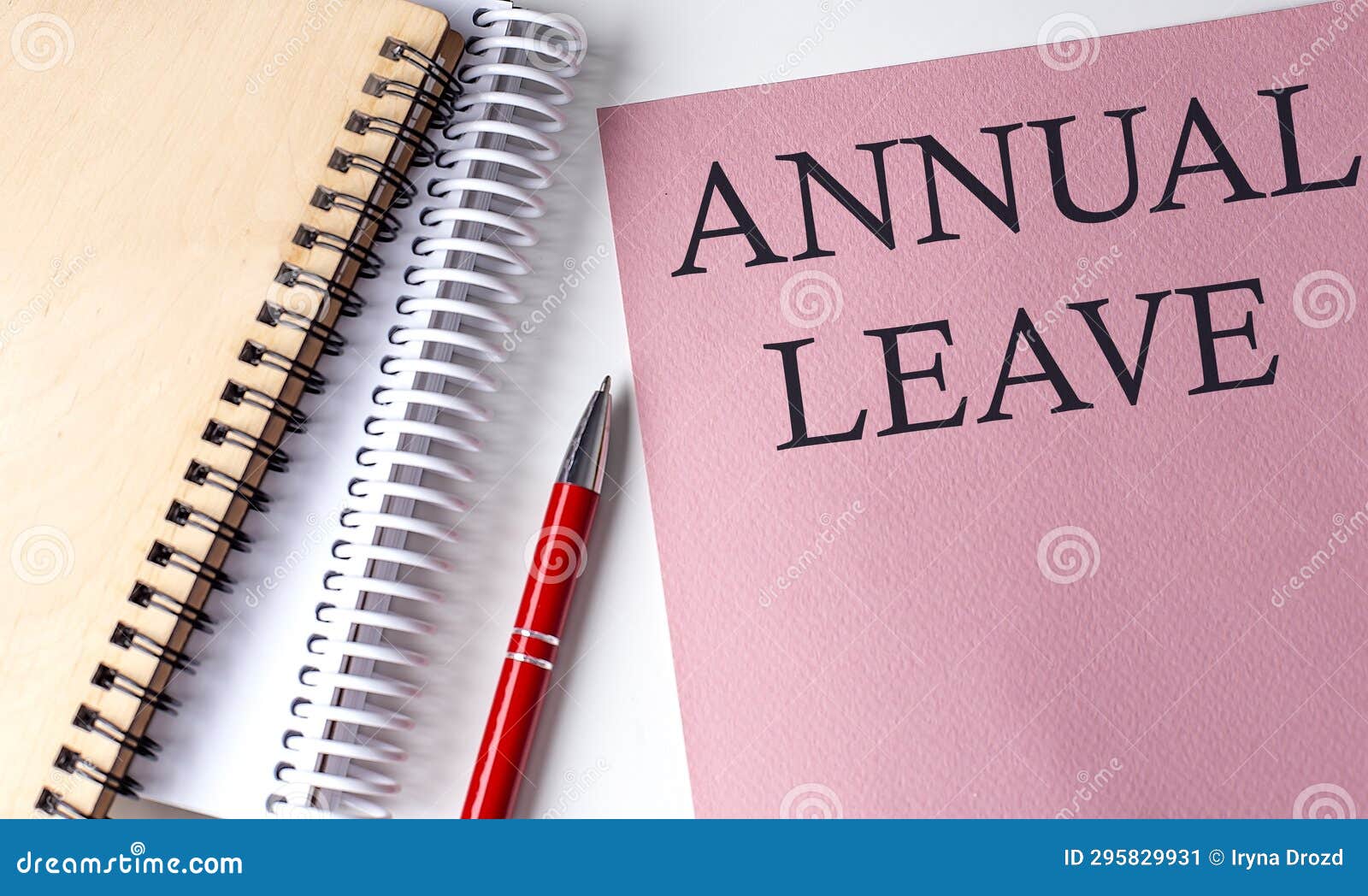 ANNUAL LEAVE Word on the Pink Paper with Office Tools on White ...