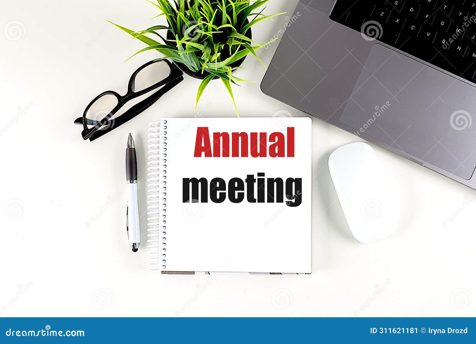 ANNUAL MEETING Text on Notebook with Laptop, Mouse and Pen Stock Image ...