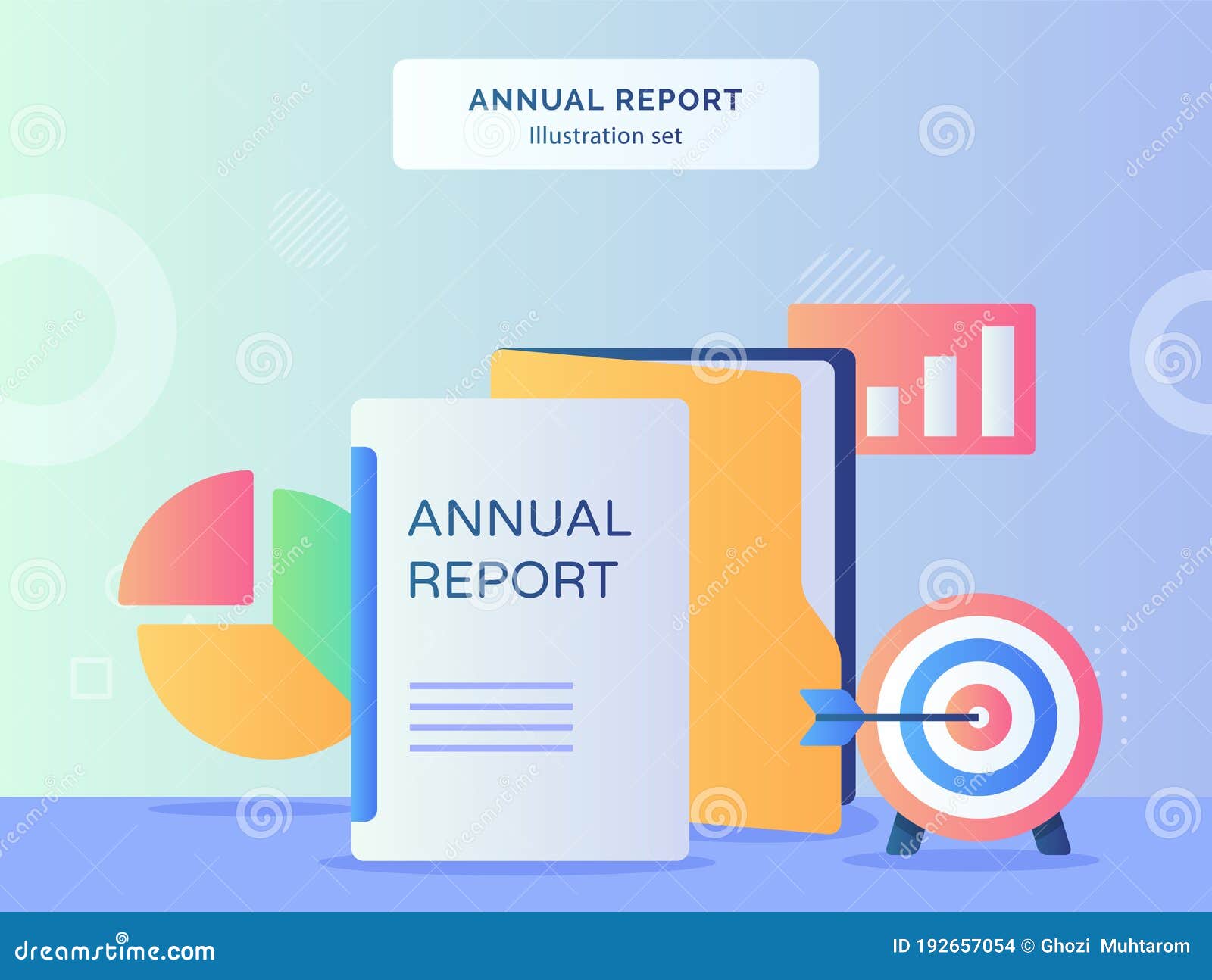 Annual Report Illustration Set Background of Target Goal Pie Chart File ...