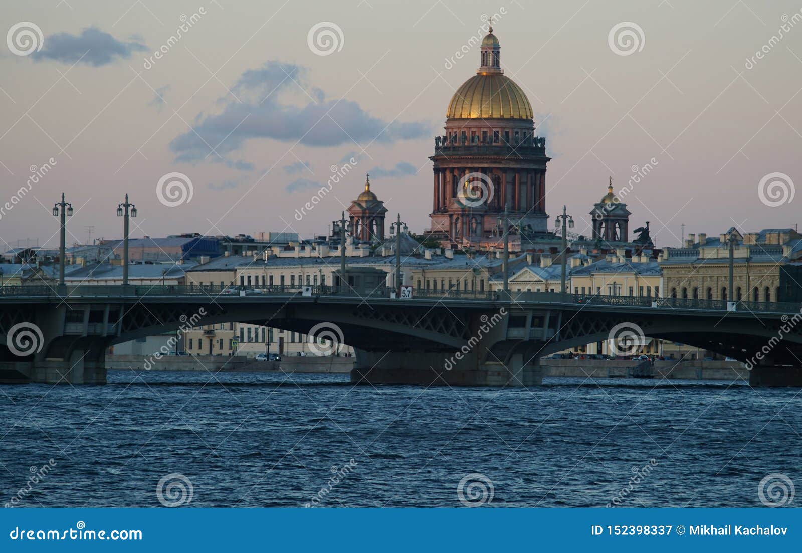Annunciation Bridge and St. Isaac`s Cathedral in the Evening Stock ...