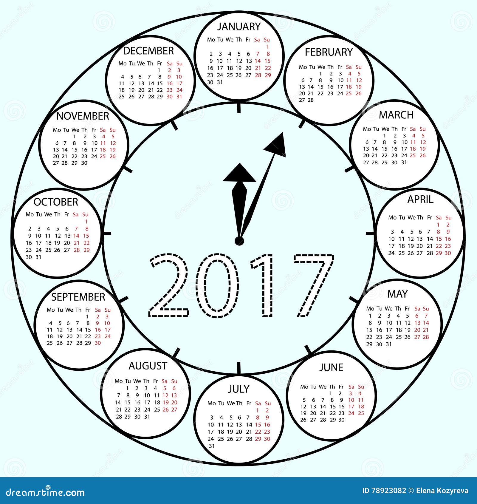 Ano Simples Da Horas Dos Círculos Do Calendário 2017 Ilustração do ...