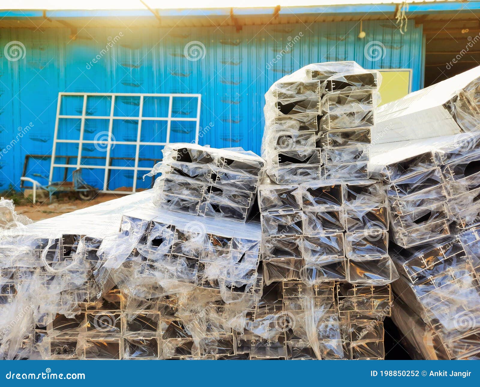 Anodized Aluminium Metal Frames Wrapped in Polythene in a Factory Stock ...