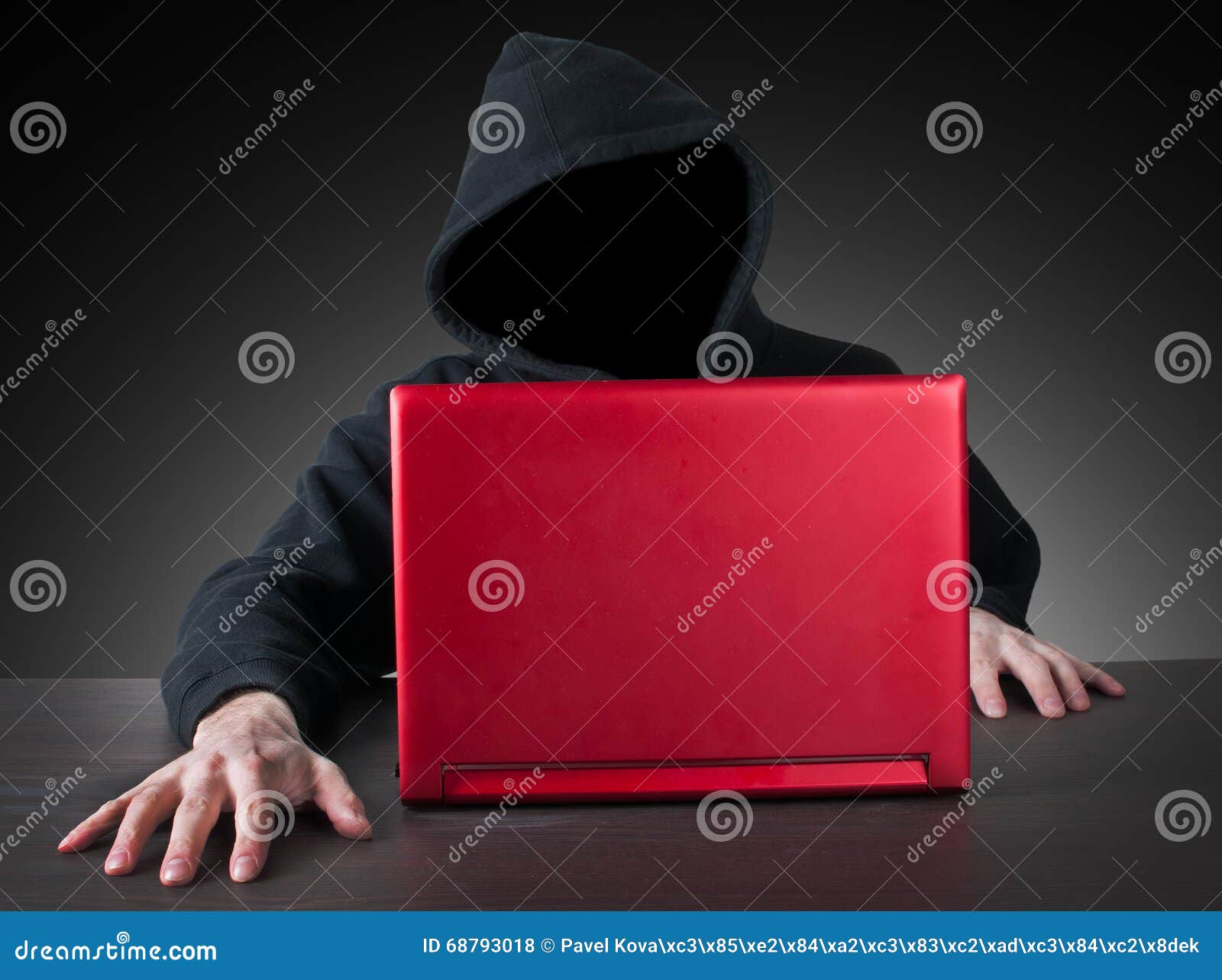 Anonym with Hood and Red Laptop Stock Photo - Image of person, anonym ...