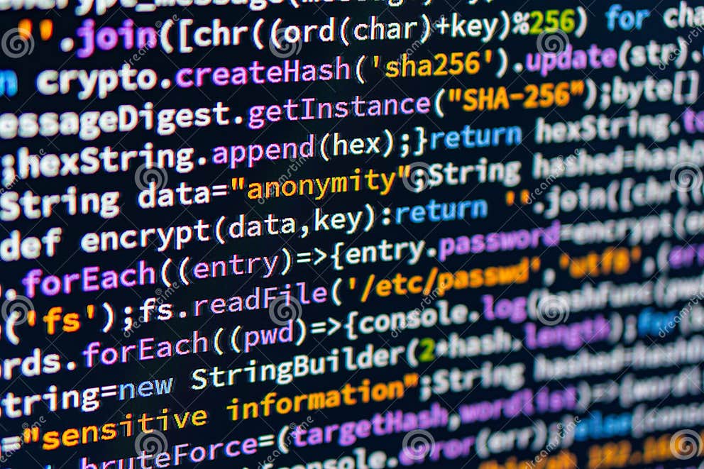 Anonymity. Close-up Image of a Python Script about Cryptography and ...