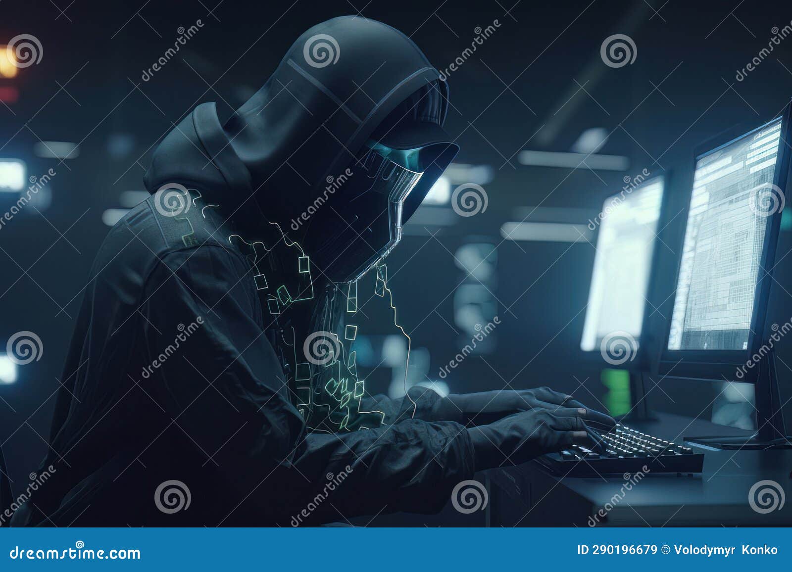 Anonymous Angry Hacker in a Hood Near Big Lcd Display Generative Ai ...