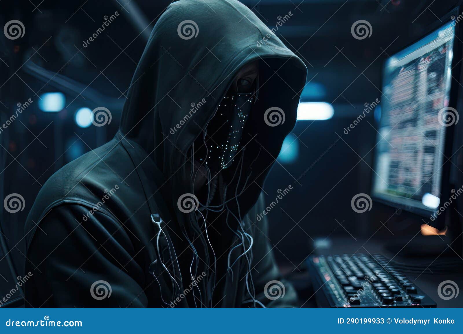 Anonymous Angry Hacker in a Hood Near Big Lcd Display Generative Ai ...