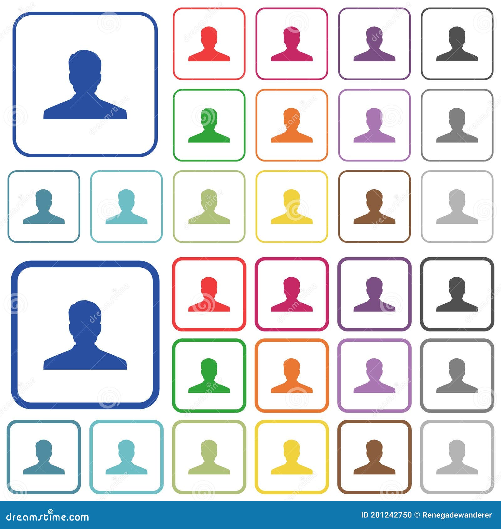 Anonymous Avatar Outlined Flat Color Icons Stock Vector - Illustration ...